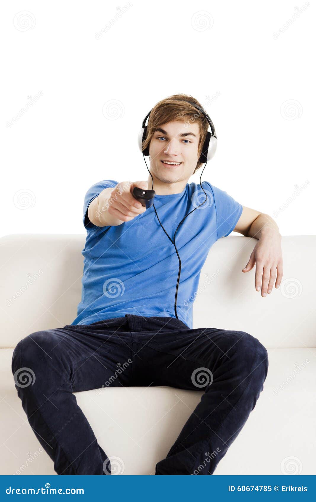 Man with a remote control stock image. Image of headphones - 60674785