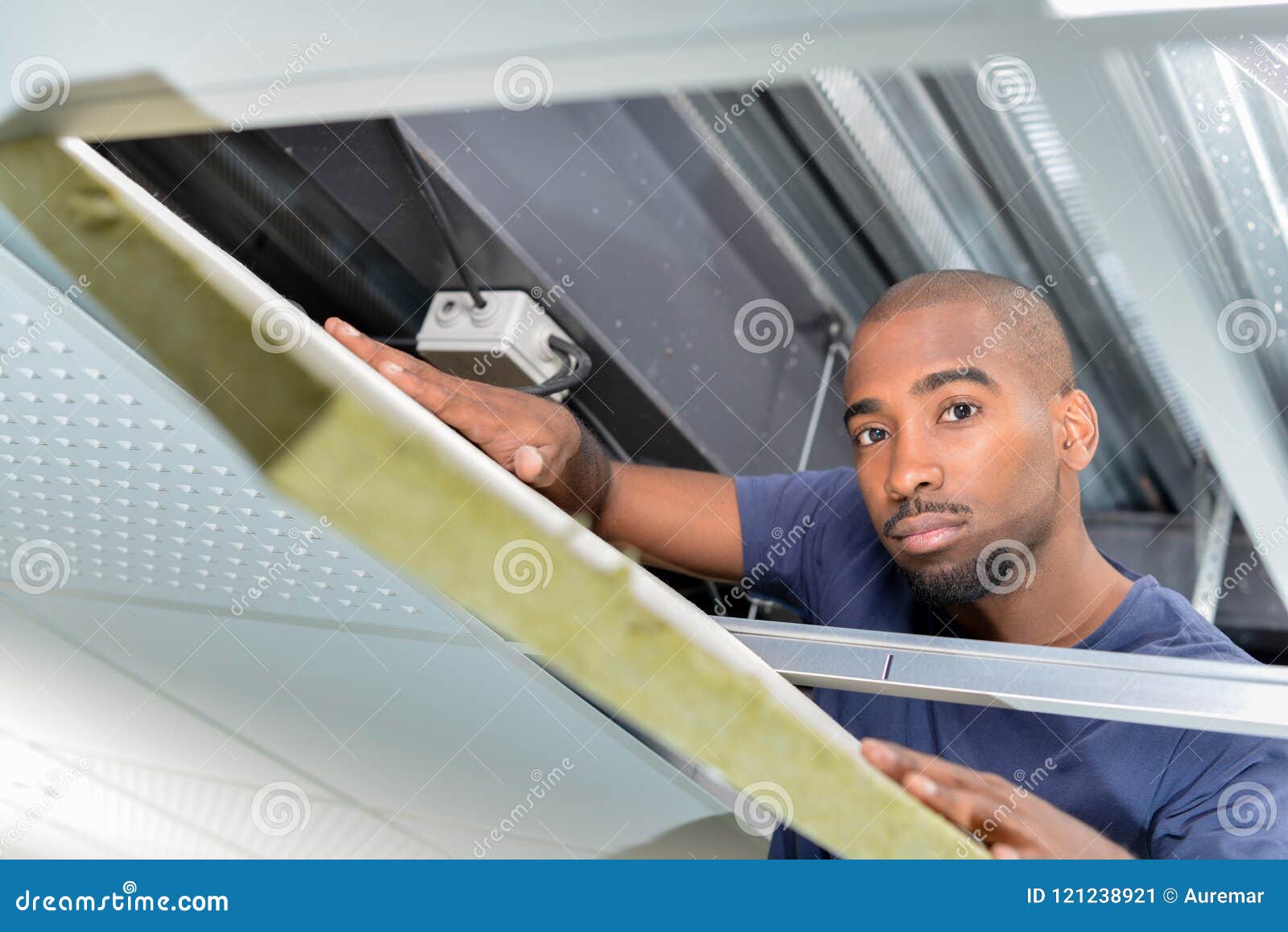 Man Removing Panel from Ceiling Stock Image - Image of worker, site ...