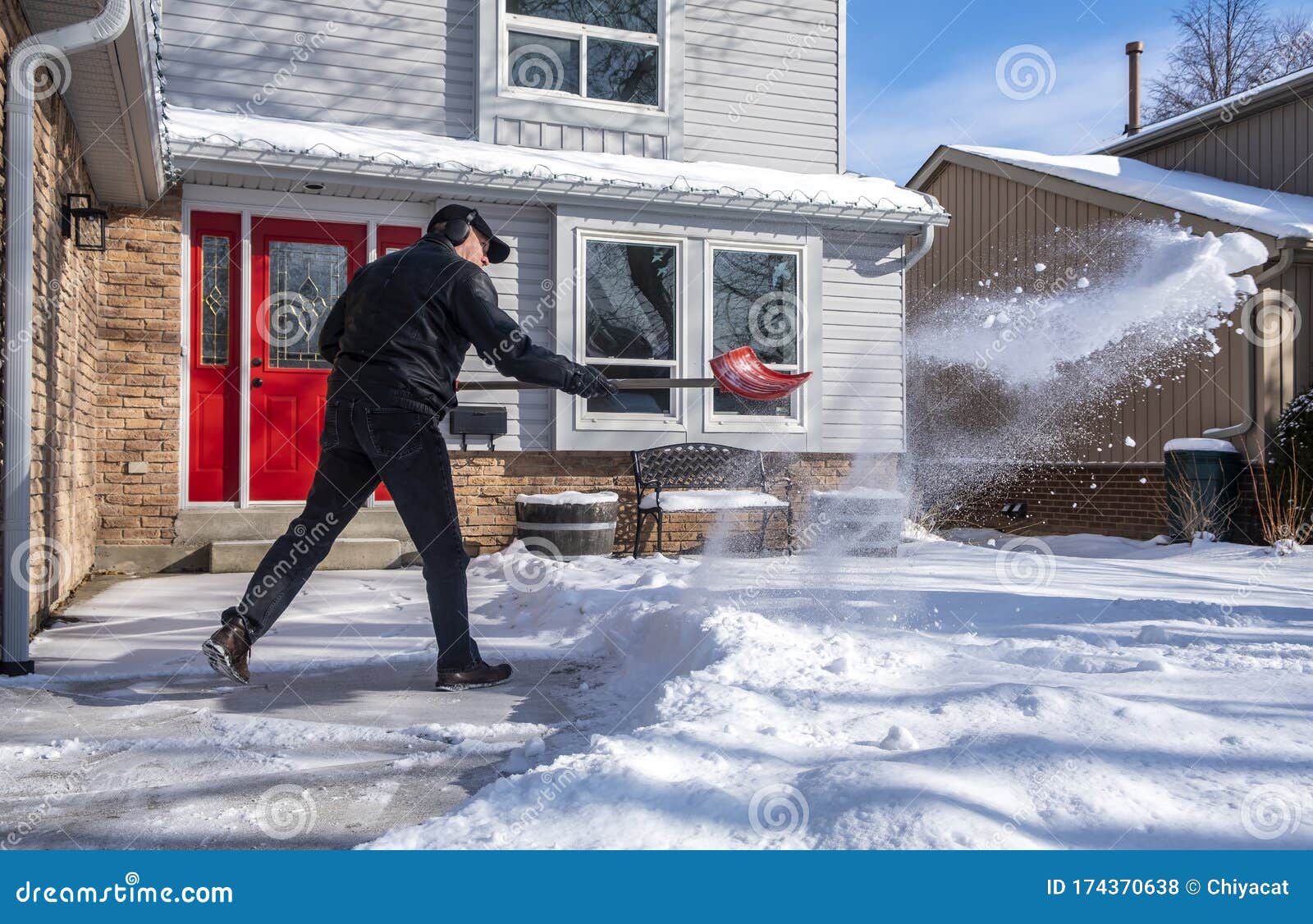 Man Removing Snow with a Red Shovel 2 Stock Photo - Image of removal ...