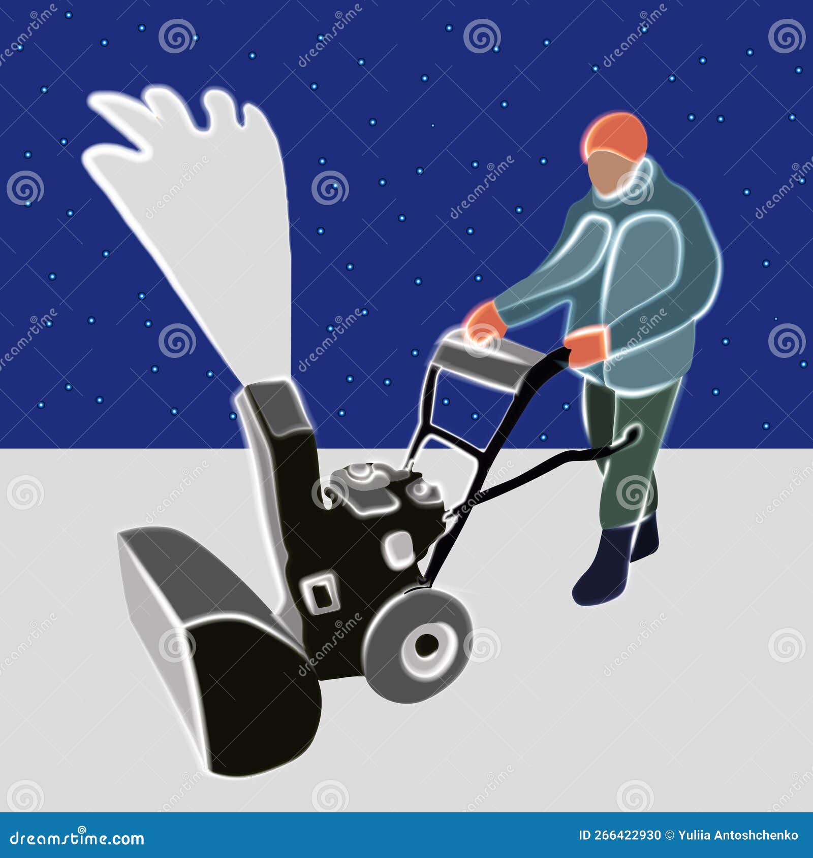 A Man Removing Snow with a Snowplow. Stock Vector - Illustration of ...