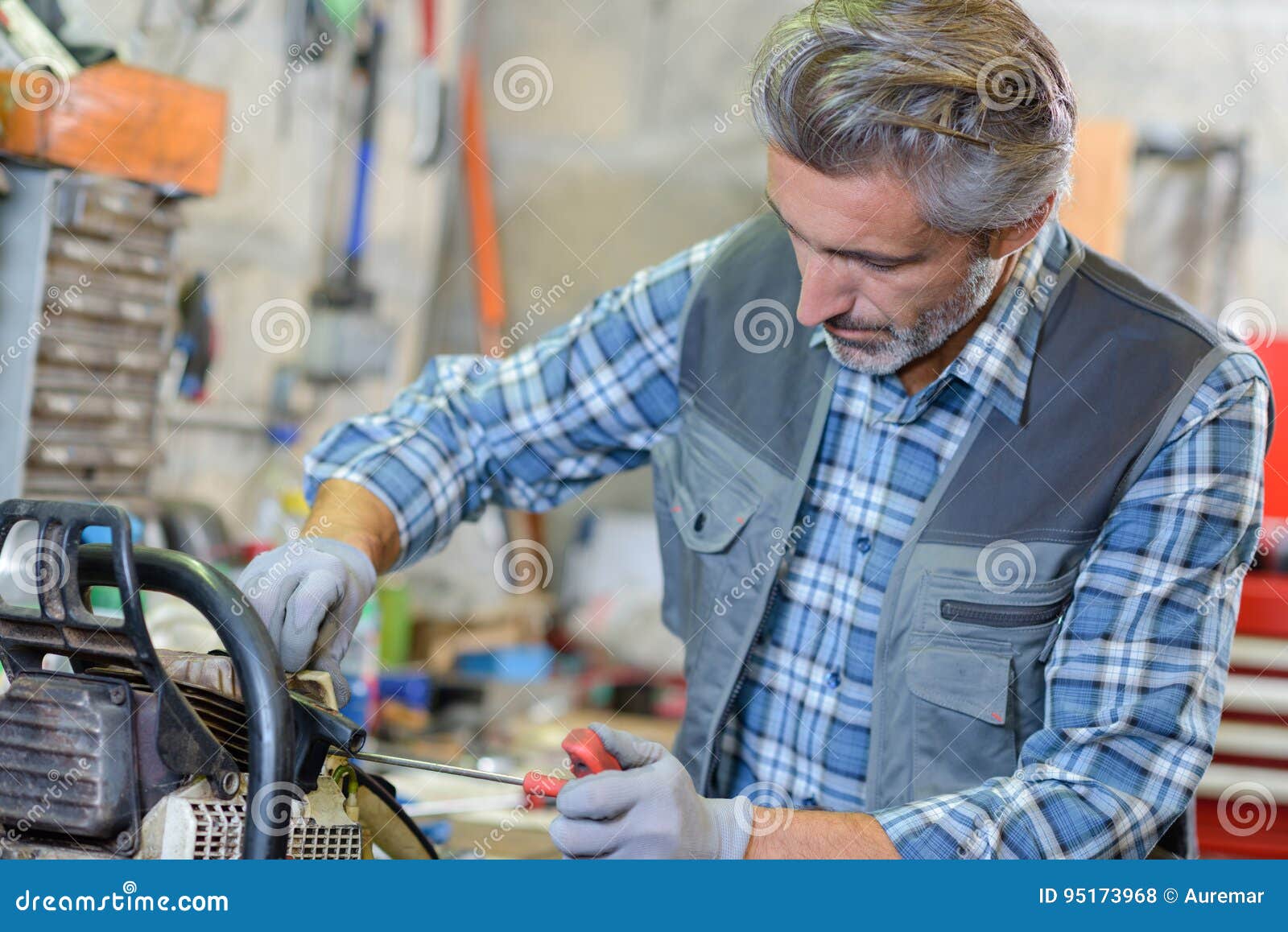 Man Repair Brush Cutter Engine Stock Photo - Image of mowing, prior ...