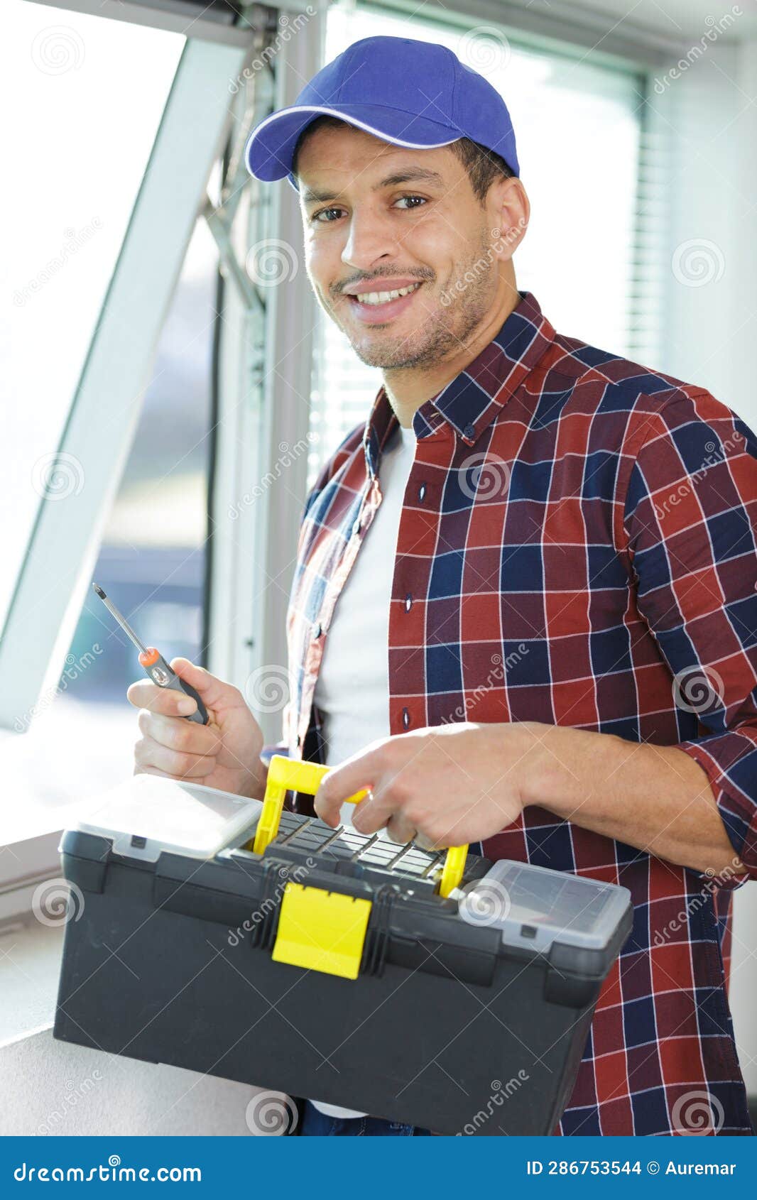 Man Repair Windows Taking Screwdriver from Toolbox Stock Photo - Image ...