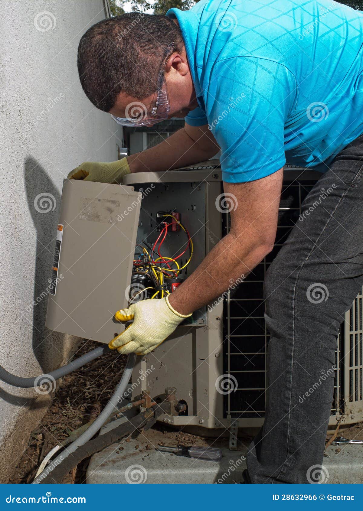Man Repairing Air Conditioner Stock Photo - Image of gloves, hands ...