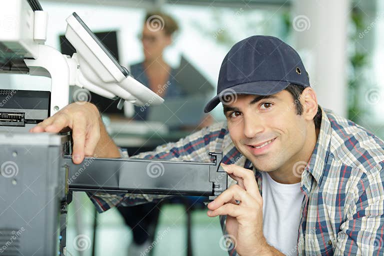 Man Repairing Broken Printer Stock Photo - Image of scanner, copier ...