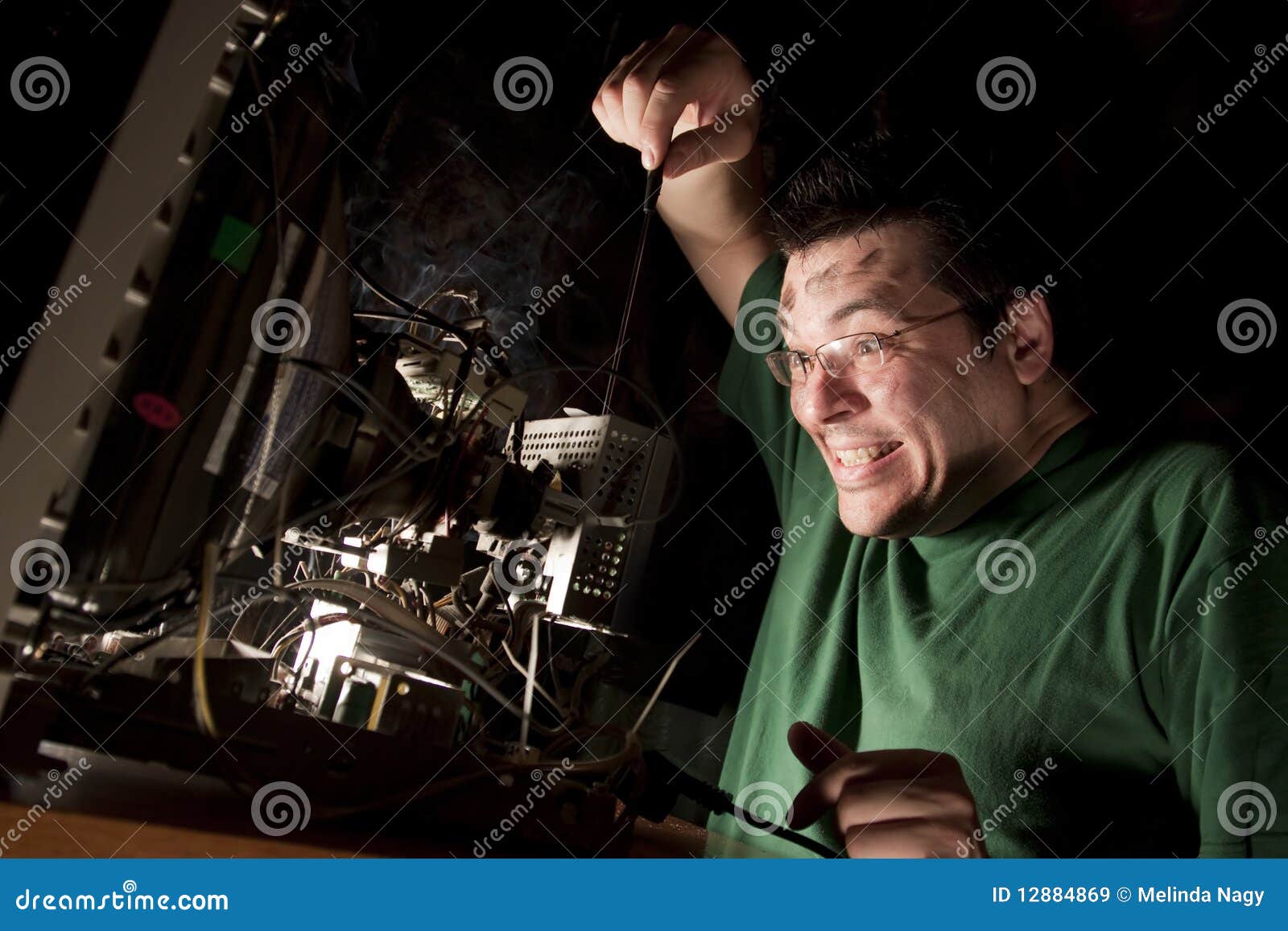 Man Repairing Computer on Fire Stock Image - Image of hazard, fire ...