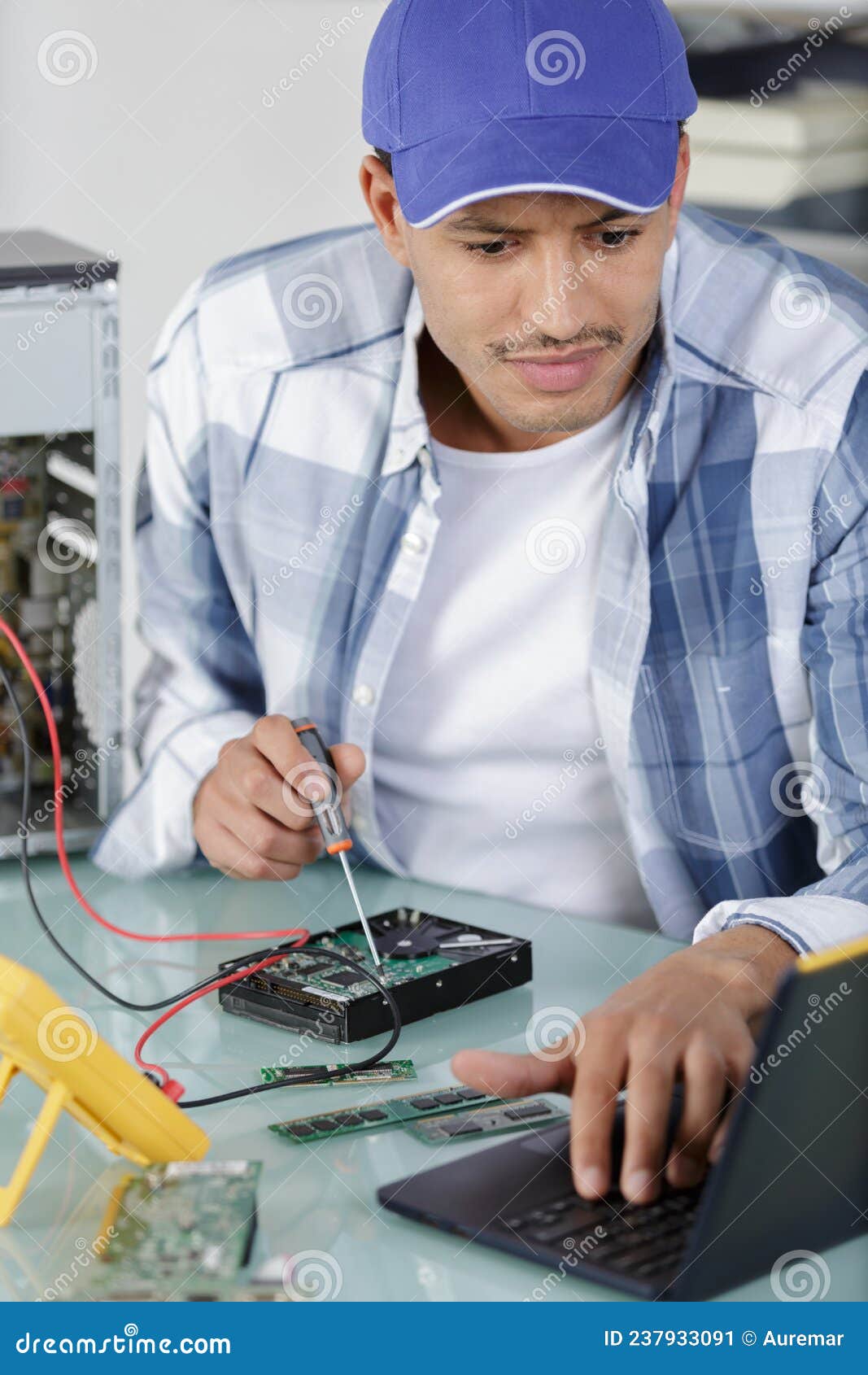 Man Repairing Computer Part in Service Center Stock Image - Image of ...