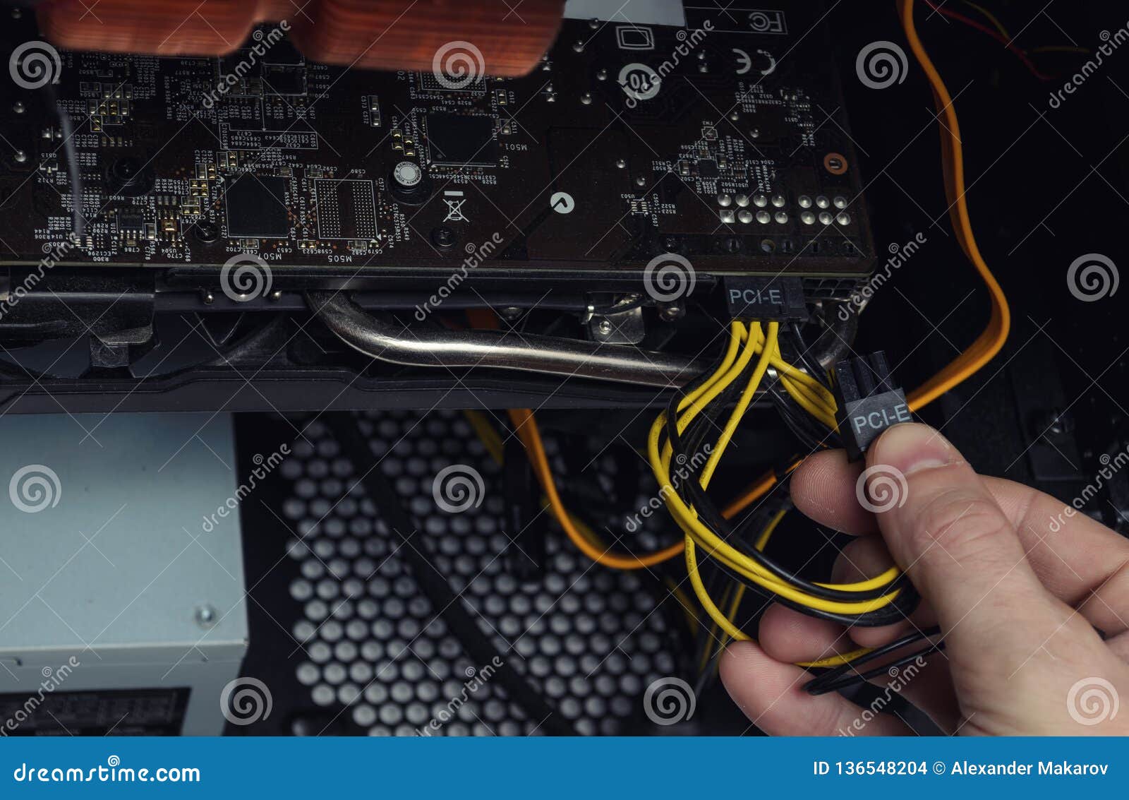 Man is Repairing a Computer, Replacing a Video Card Stock Photo - Image ...