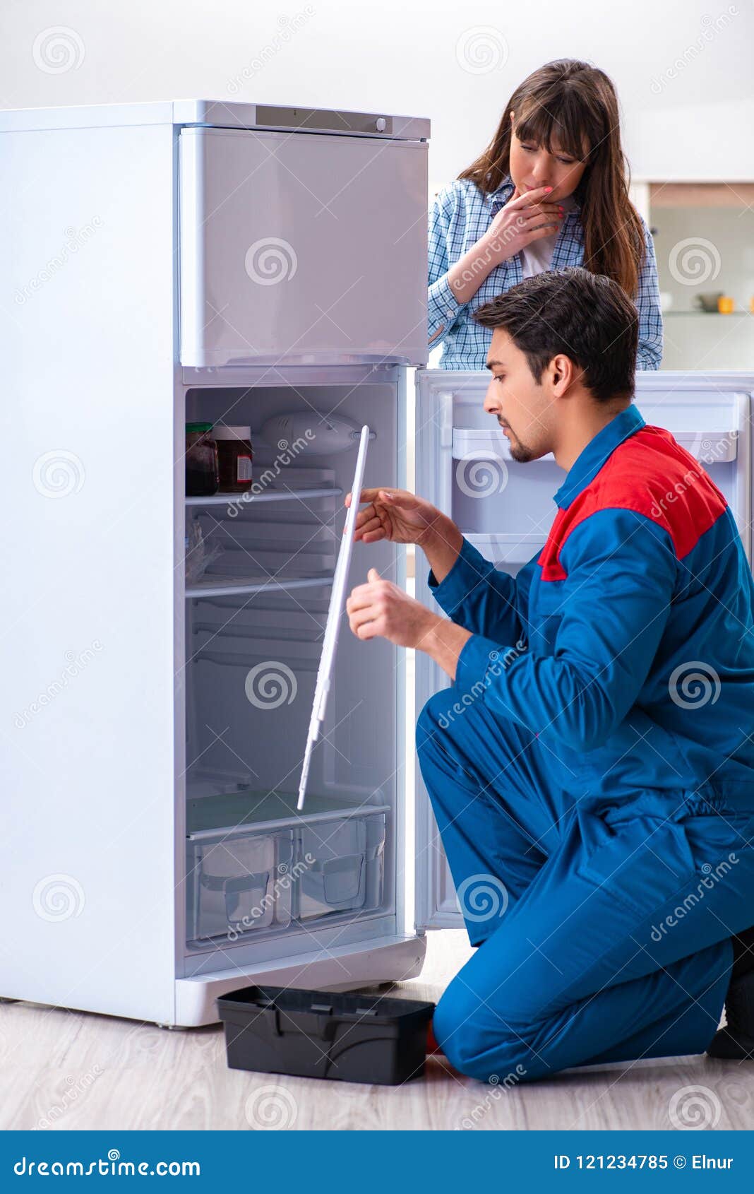 The Man Repairing Fridge with Customer Stock Image - Image of engineer ...
