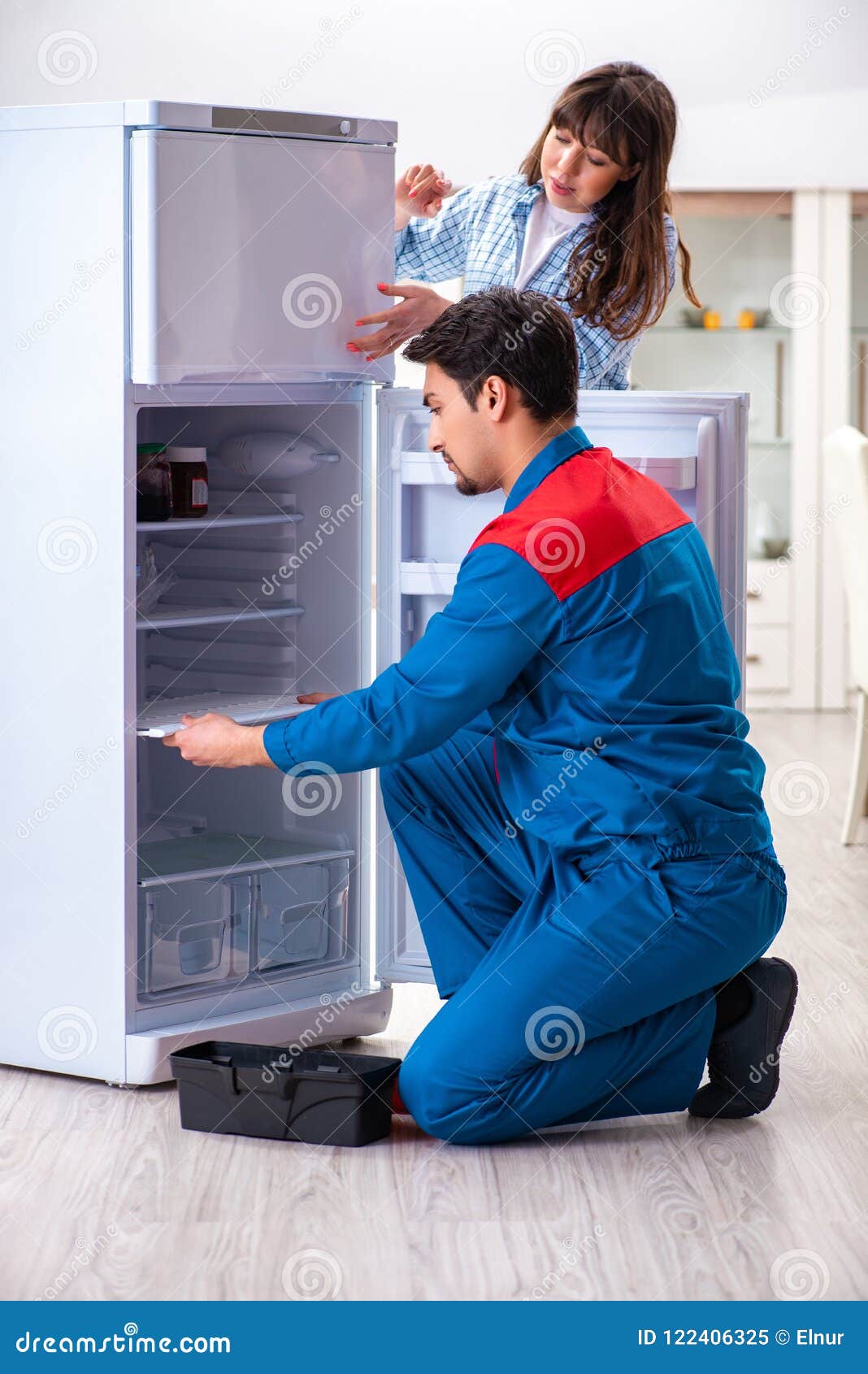 The Man Repairing Fridge with Customer Stock Image - Image of handyman ...