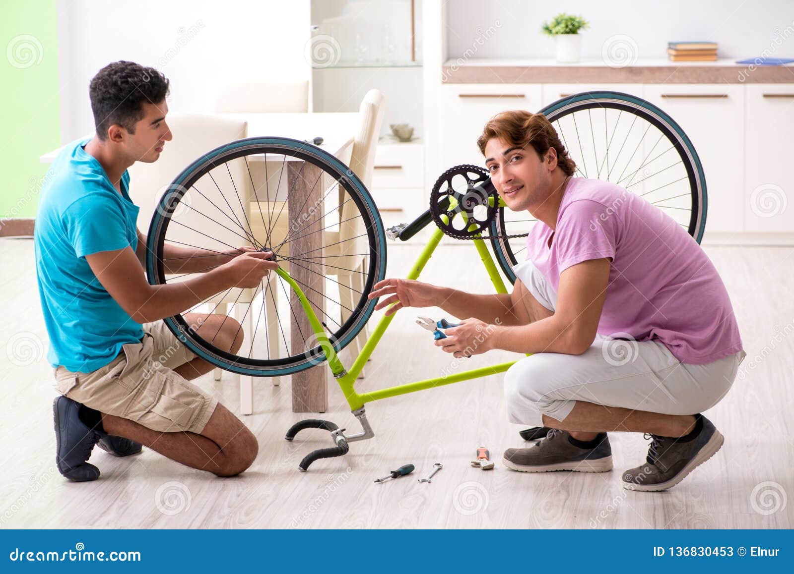 The Man Repairing His Broken Bicycle Stock Image - Image of maintenance ...