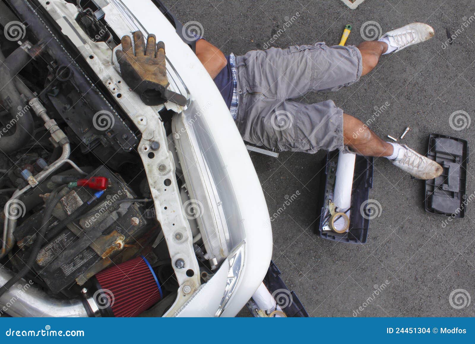 Man repairing his car. stock photo. Image of black, fixing - 24451304