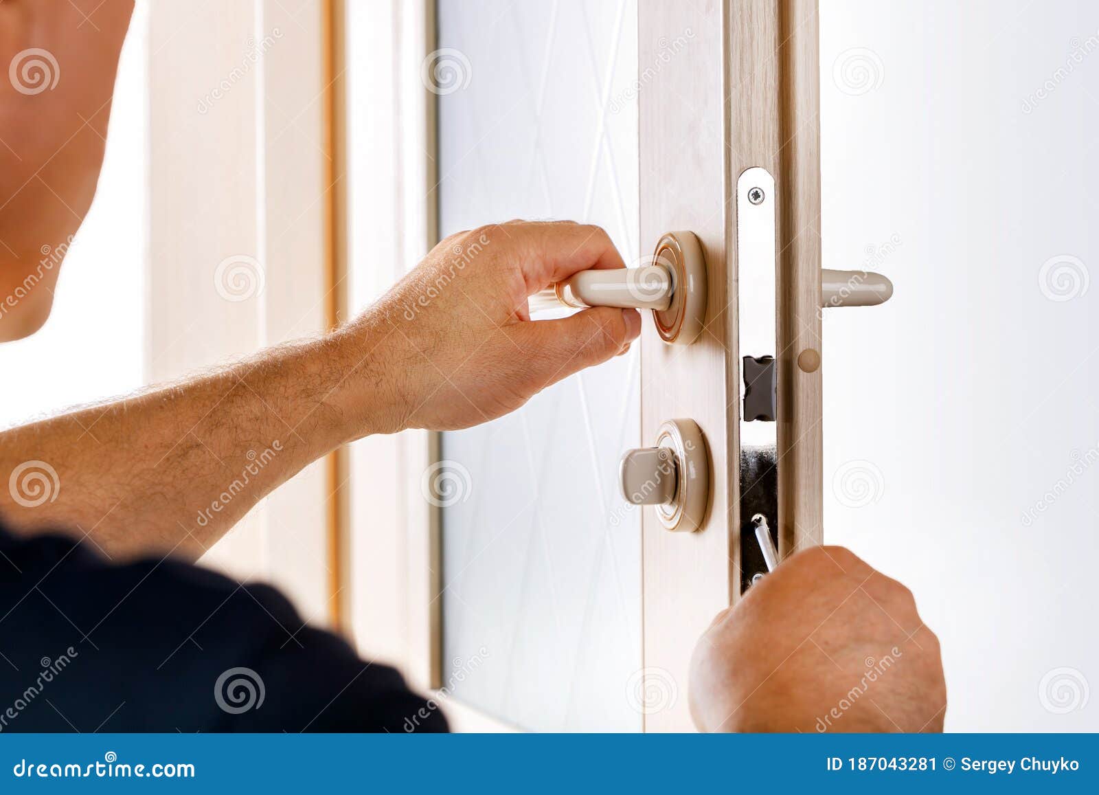 Man Repairing the Lock of Door. Stock Image - Image of service, montage ...