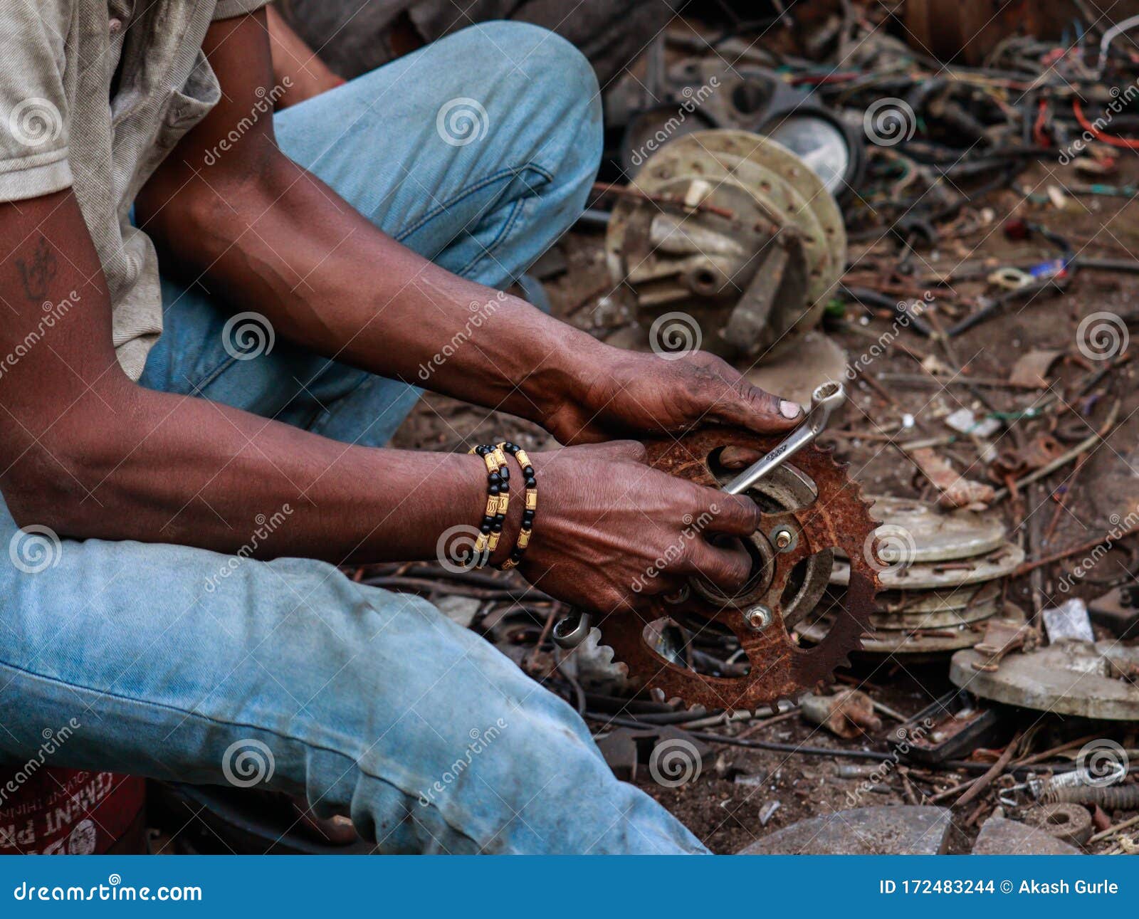 Man Repairing Mechanical Waste Stock Image Stock Photo - Image of ...