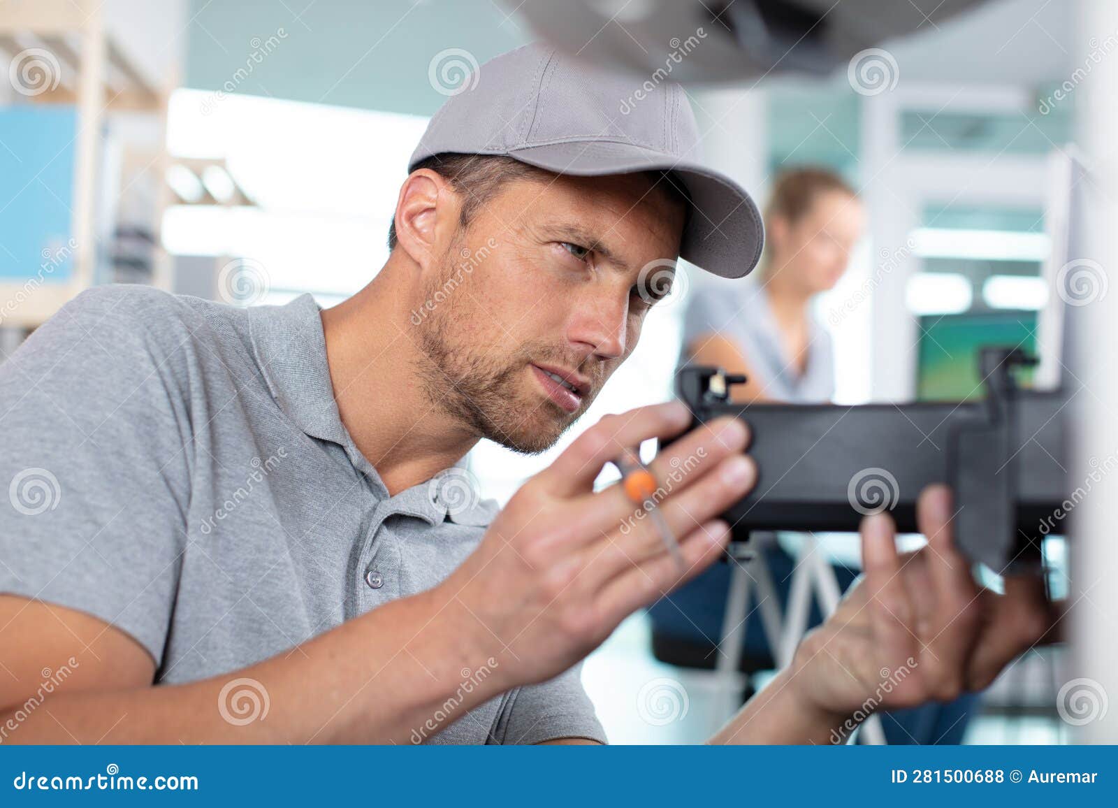 Man repairing printer stock photo. Image of colour, scanner - 281500688