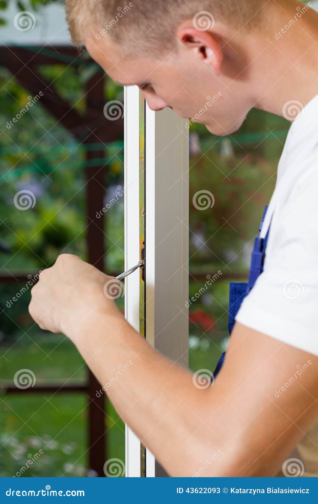Man repairing window frame stock image. Image of glass - 43622093
