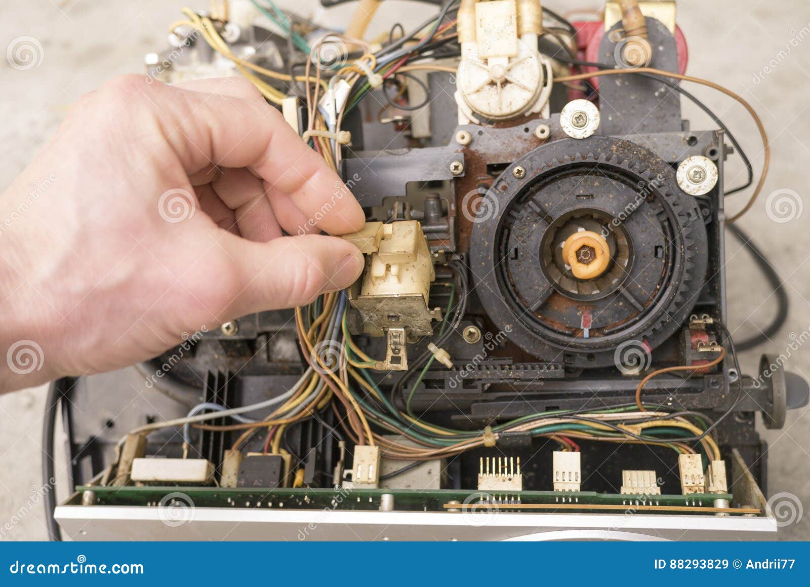 Man Repairs Broken Coffee Machine. Stock Image - Image of break ...