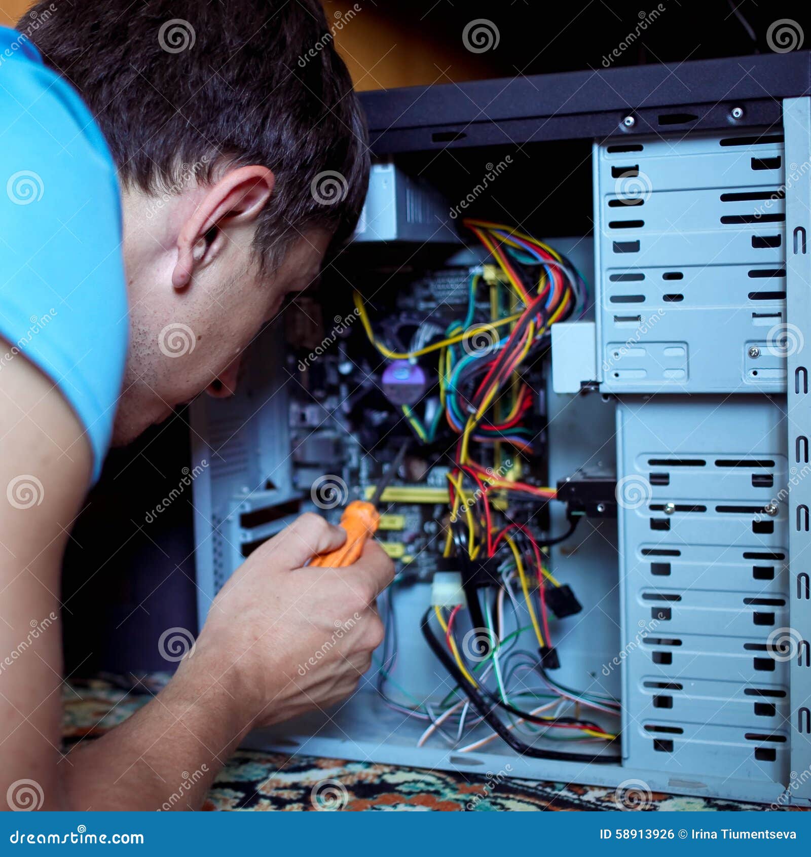 Man repairs the computer stock photo. Image of office - 58913926