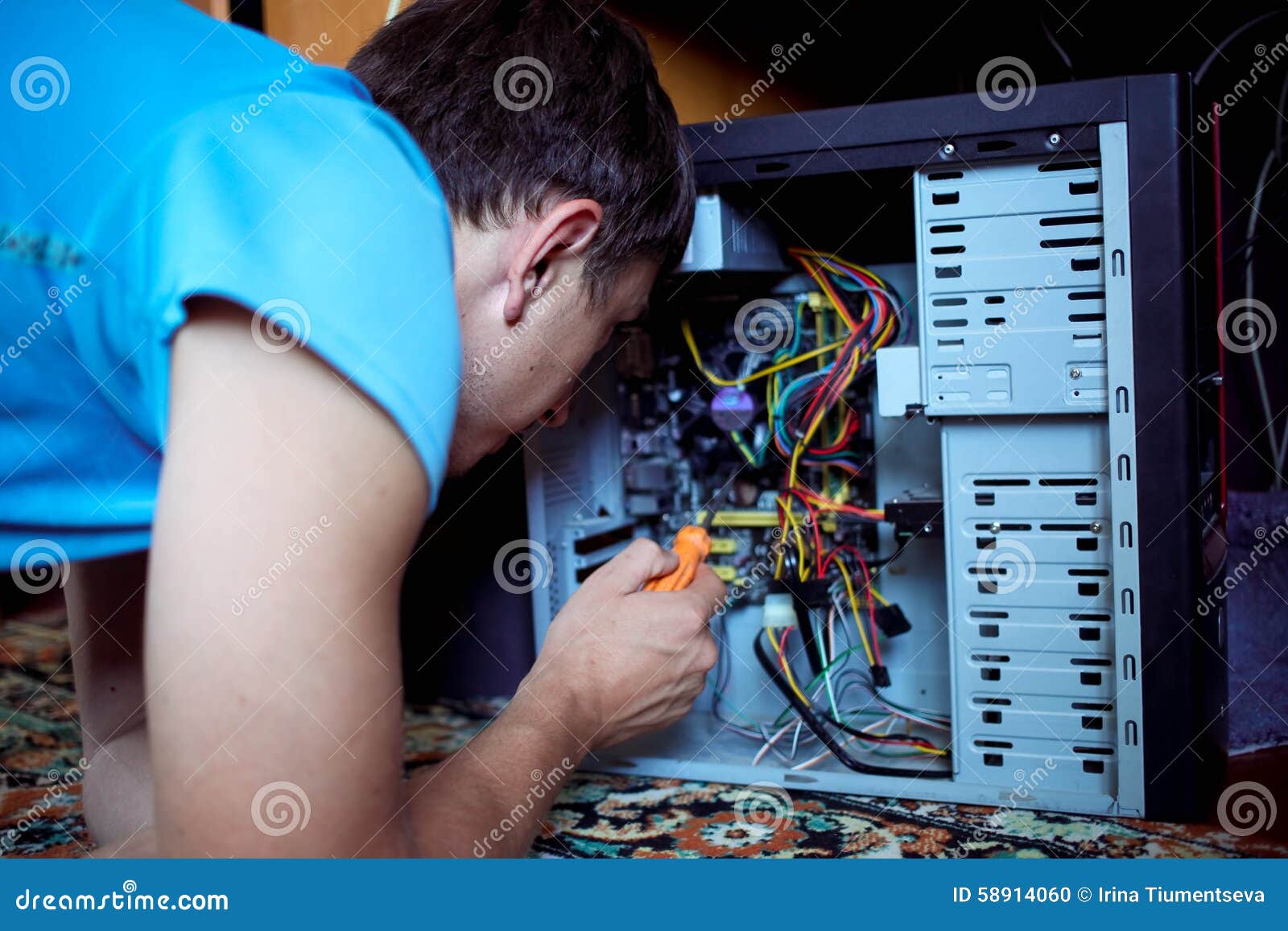 Man repairs the computer stock photo. Image of caucasian - 58914060