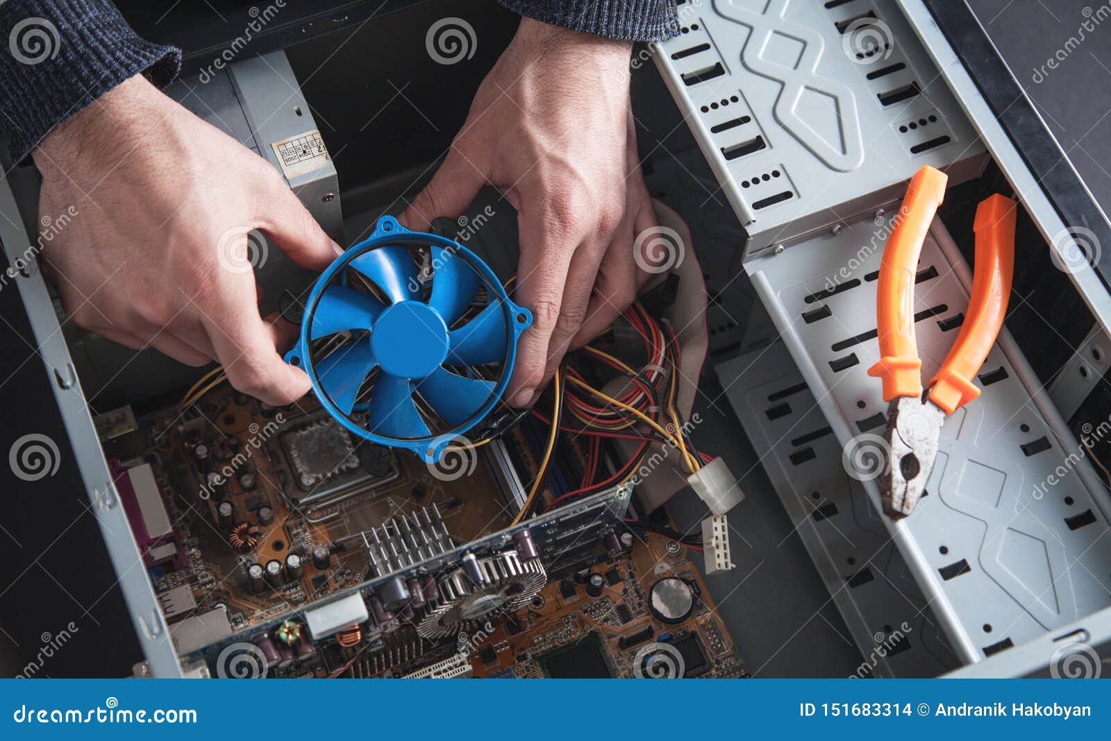 Man Repairs Cooling System of Computer Stock Photo - Image of system ...