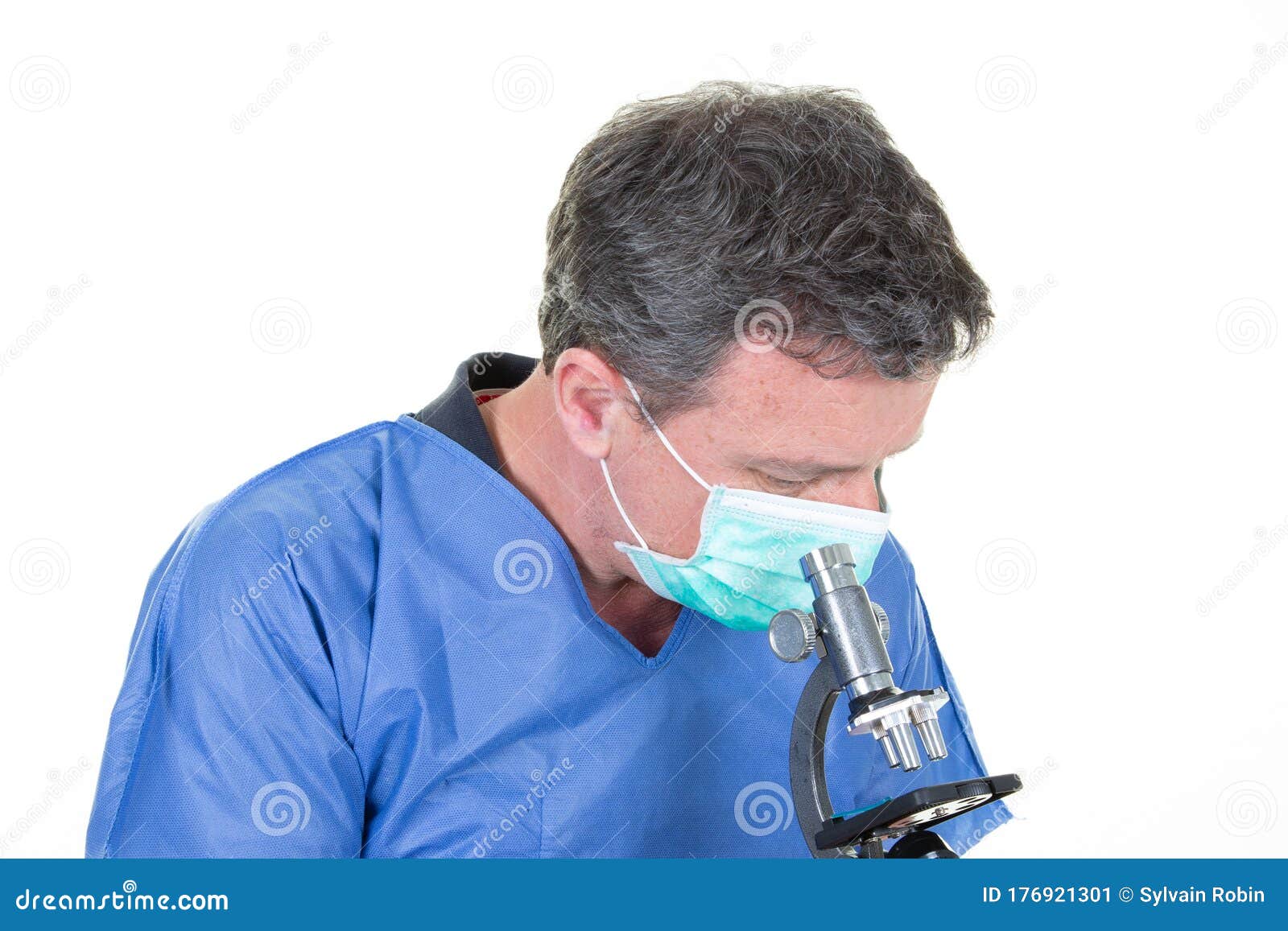 Man Researcher Doing Experiment in Chemical Laboratory Microscope Stock ...