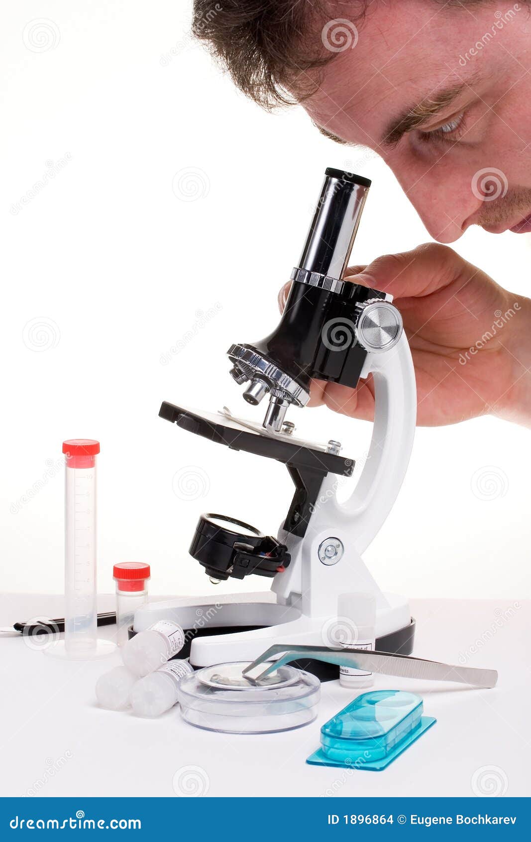 Man Researching Things with Microscope Stock Photo - Image of analytic ...