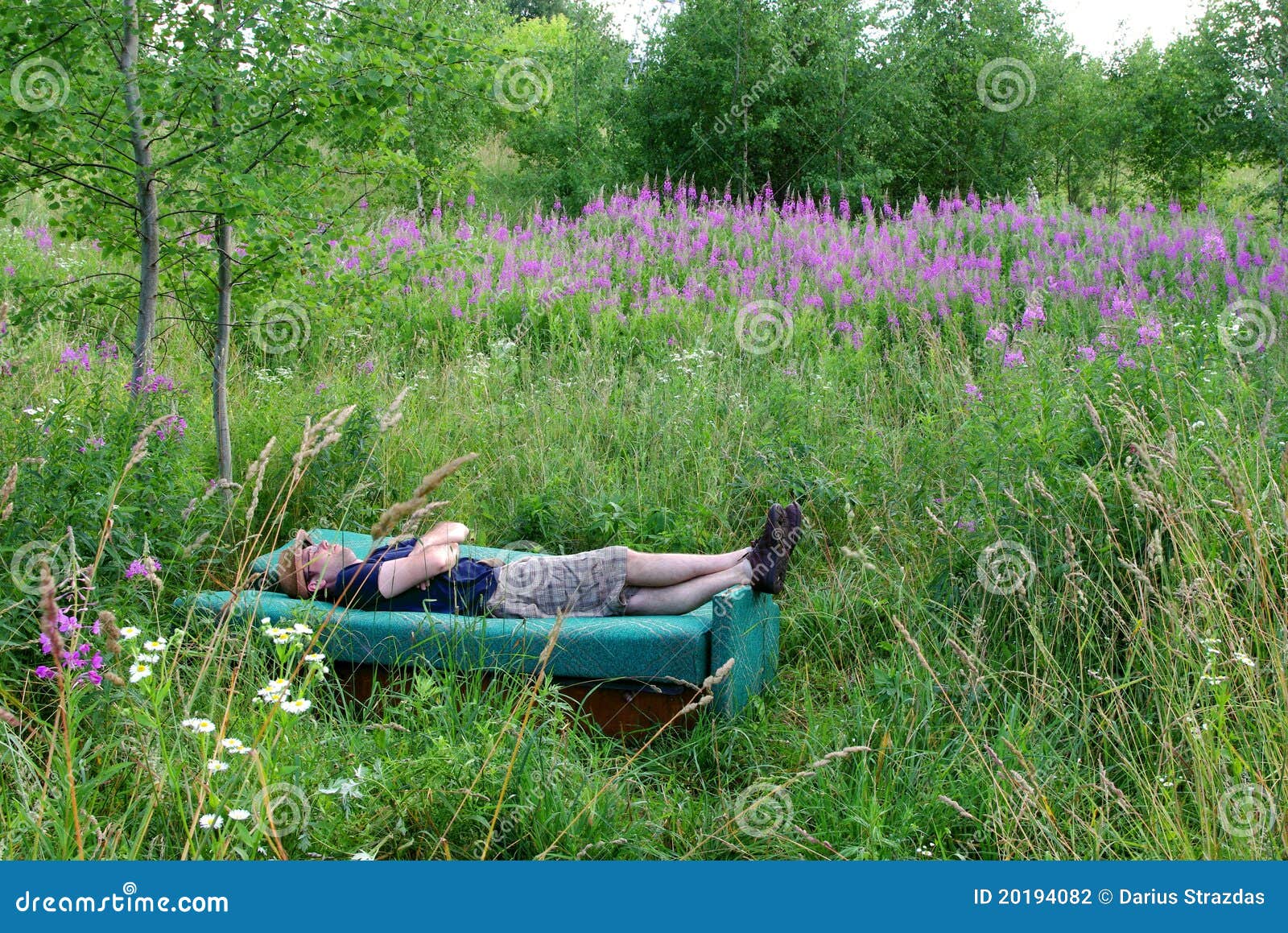 Homeless Sleep in Nature Filed Meadow Stock Photo - Image of tree ...