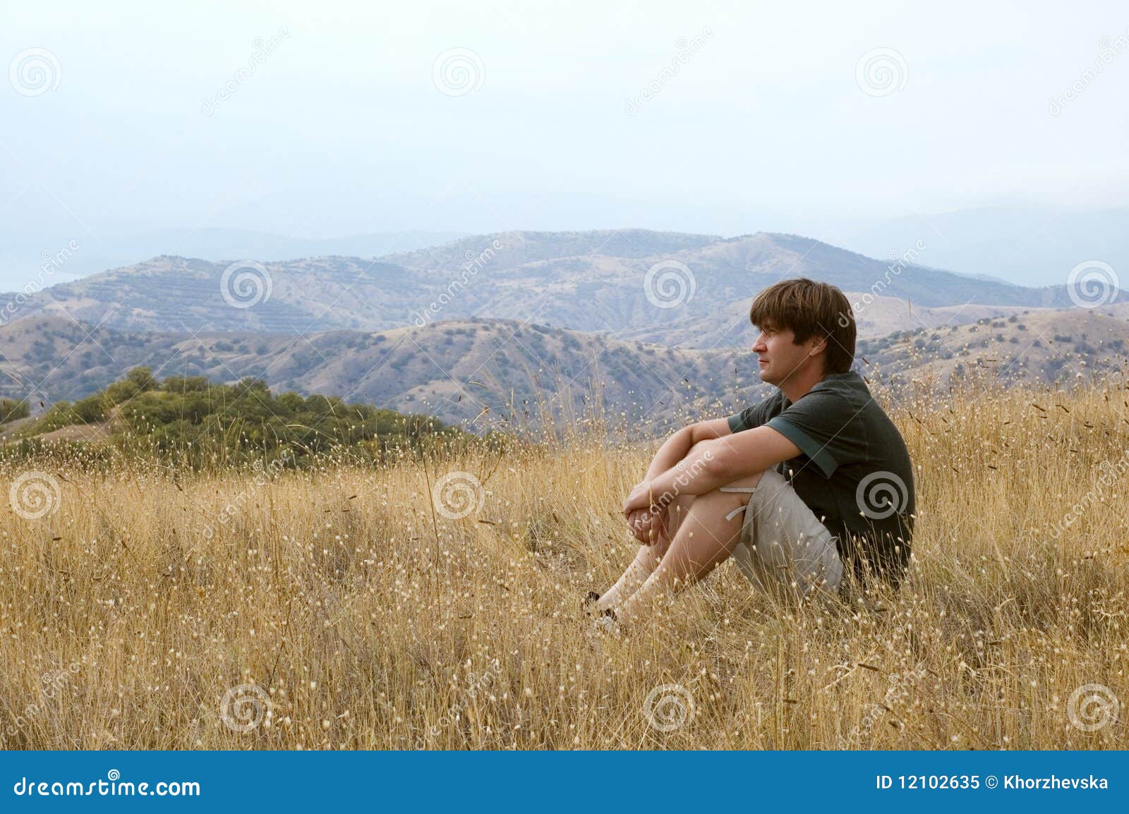 Man Rest in Summer Mountain Stock Image - Image of happy, rest: 12102635