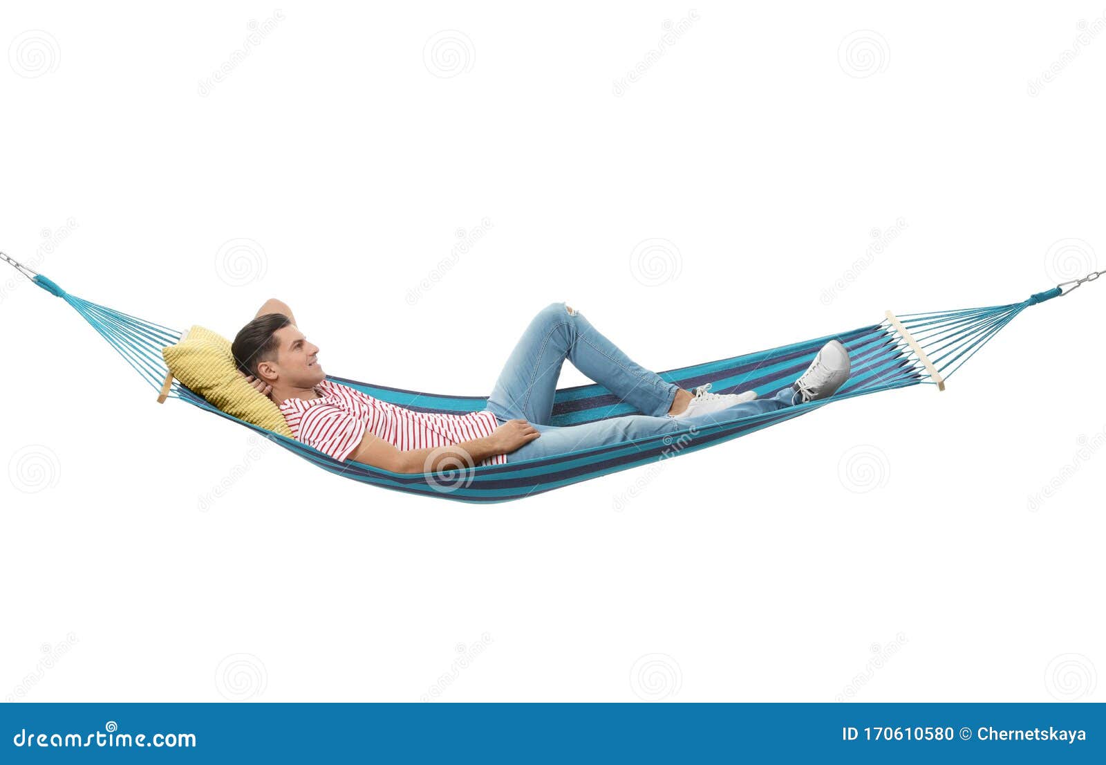 Man Resting in Hammock on White Background Stock Photo - Image of ...