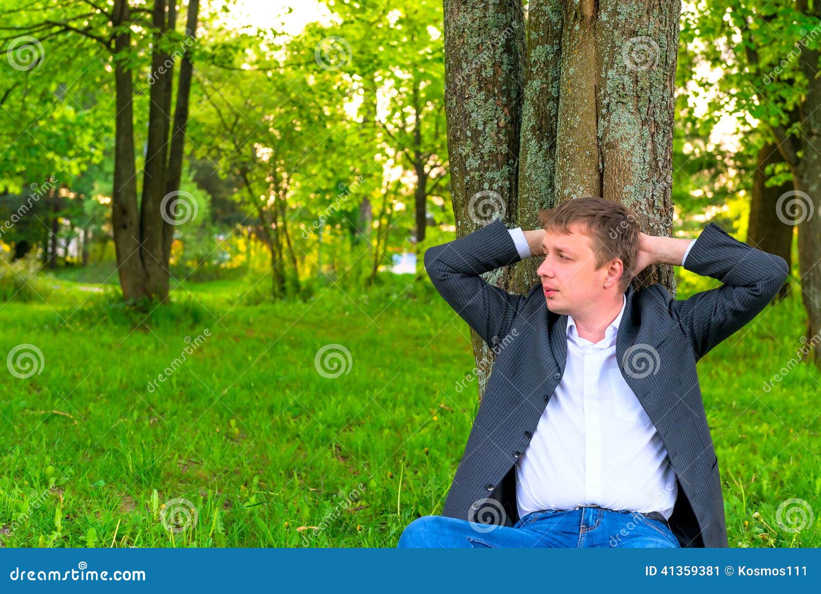 Man Resting Near a Tall Tree Stock Image - Image of caucasian ...
