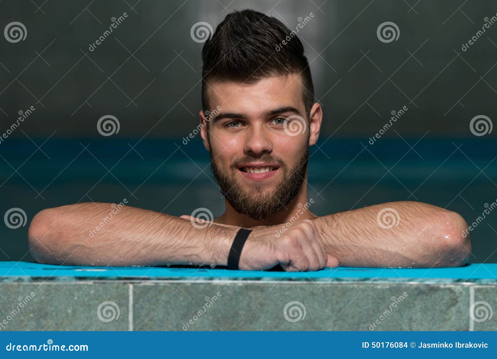 Man Resting Relaxed on Edge of Swimming Pool Stock Photo - Image of ...