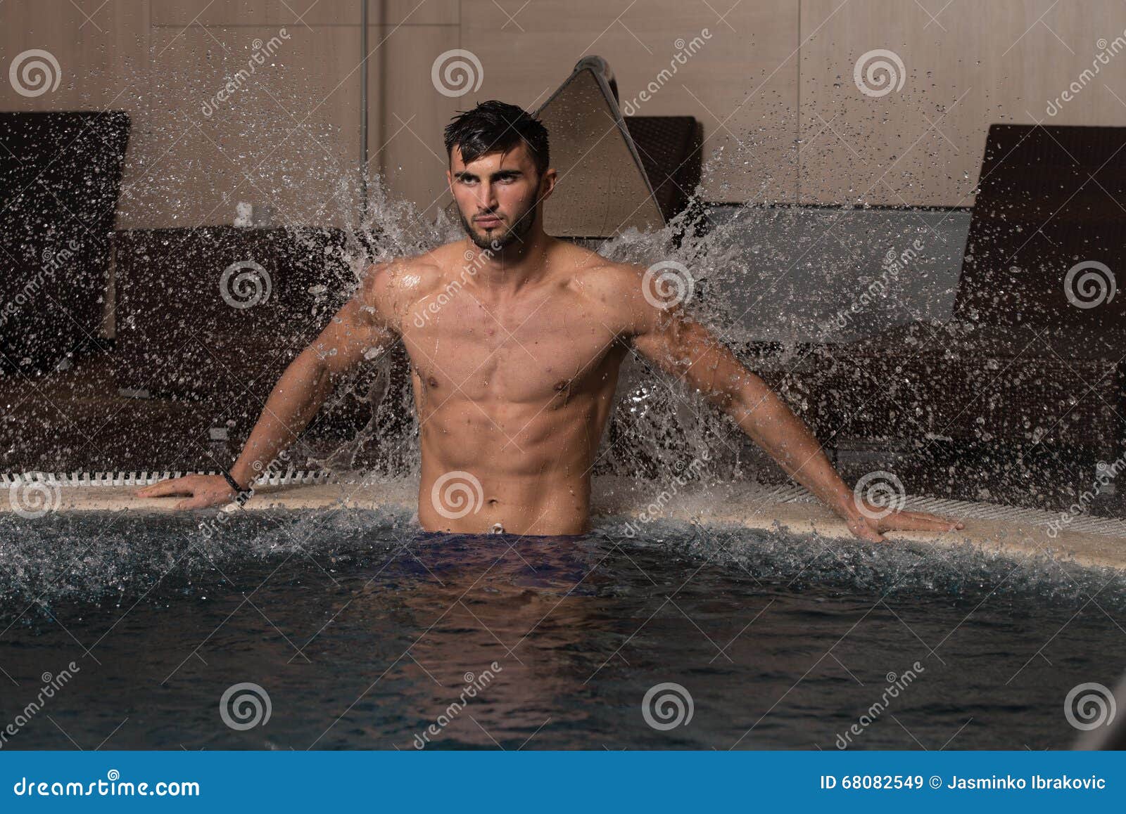 Man Resting Relaxed on Edge of Swimming Pool Stock Image - Image of ...