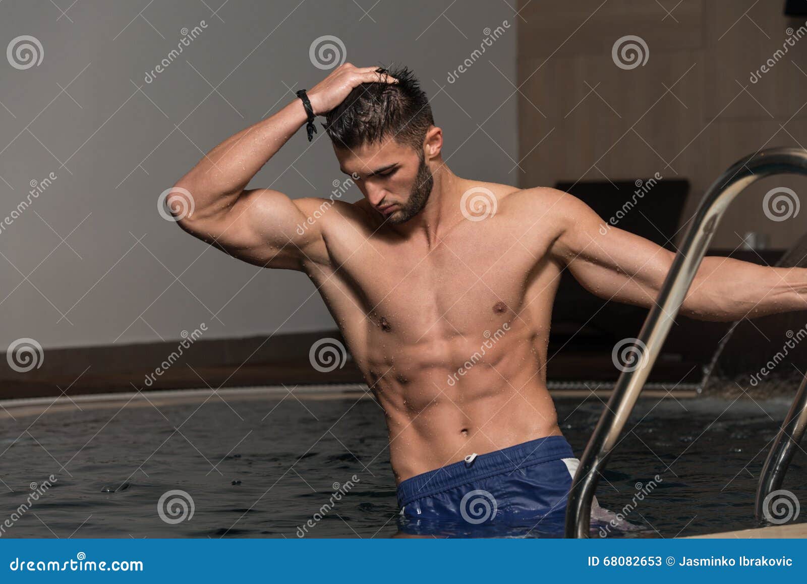 Man Resting Relaxed on Edge of Swimming Pool Stock Image - Image of ...