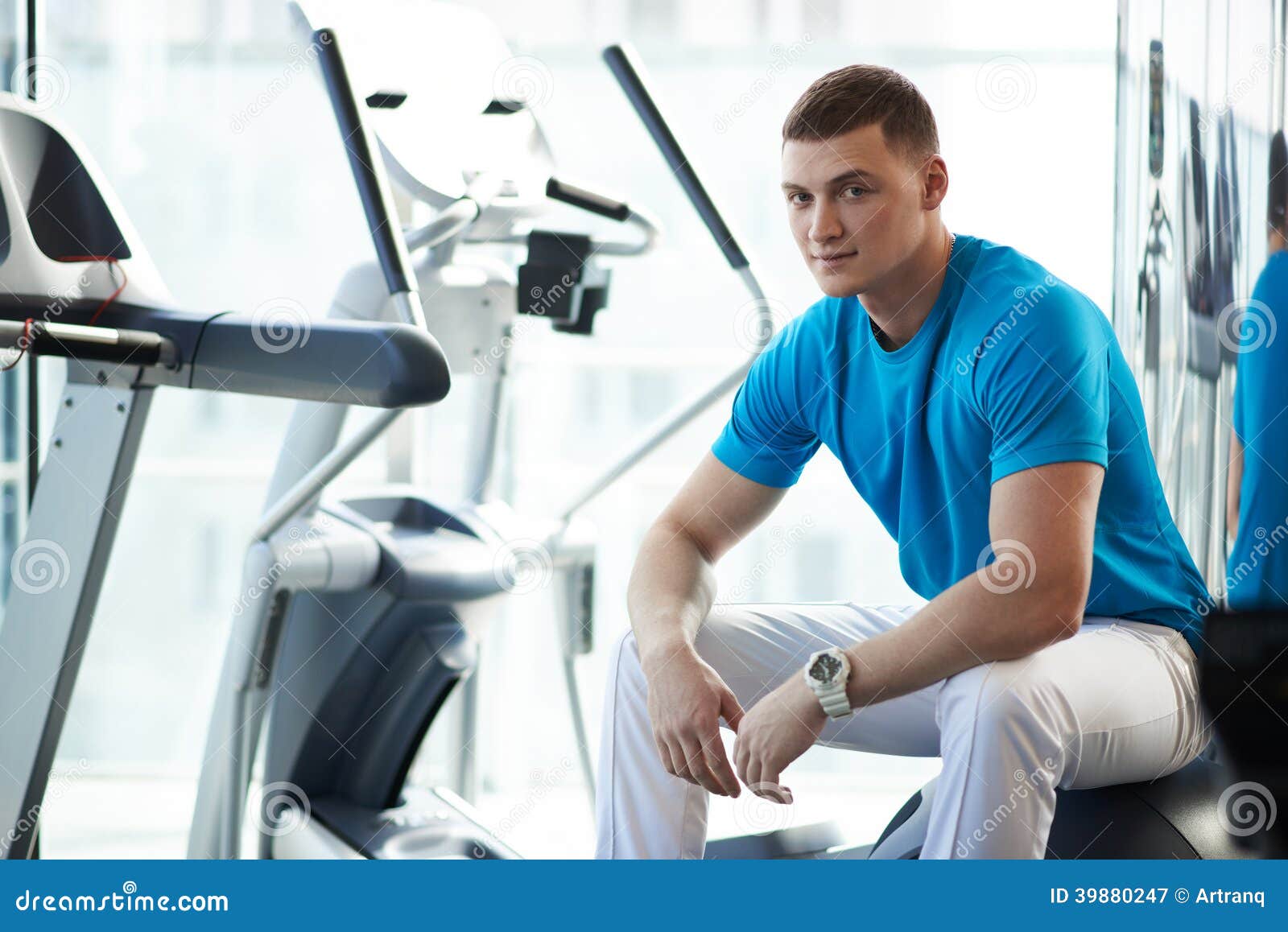 Man Resting Sitting on the Bench Stock Image - Image of muscle, pants ...