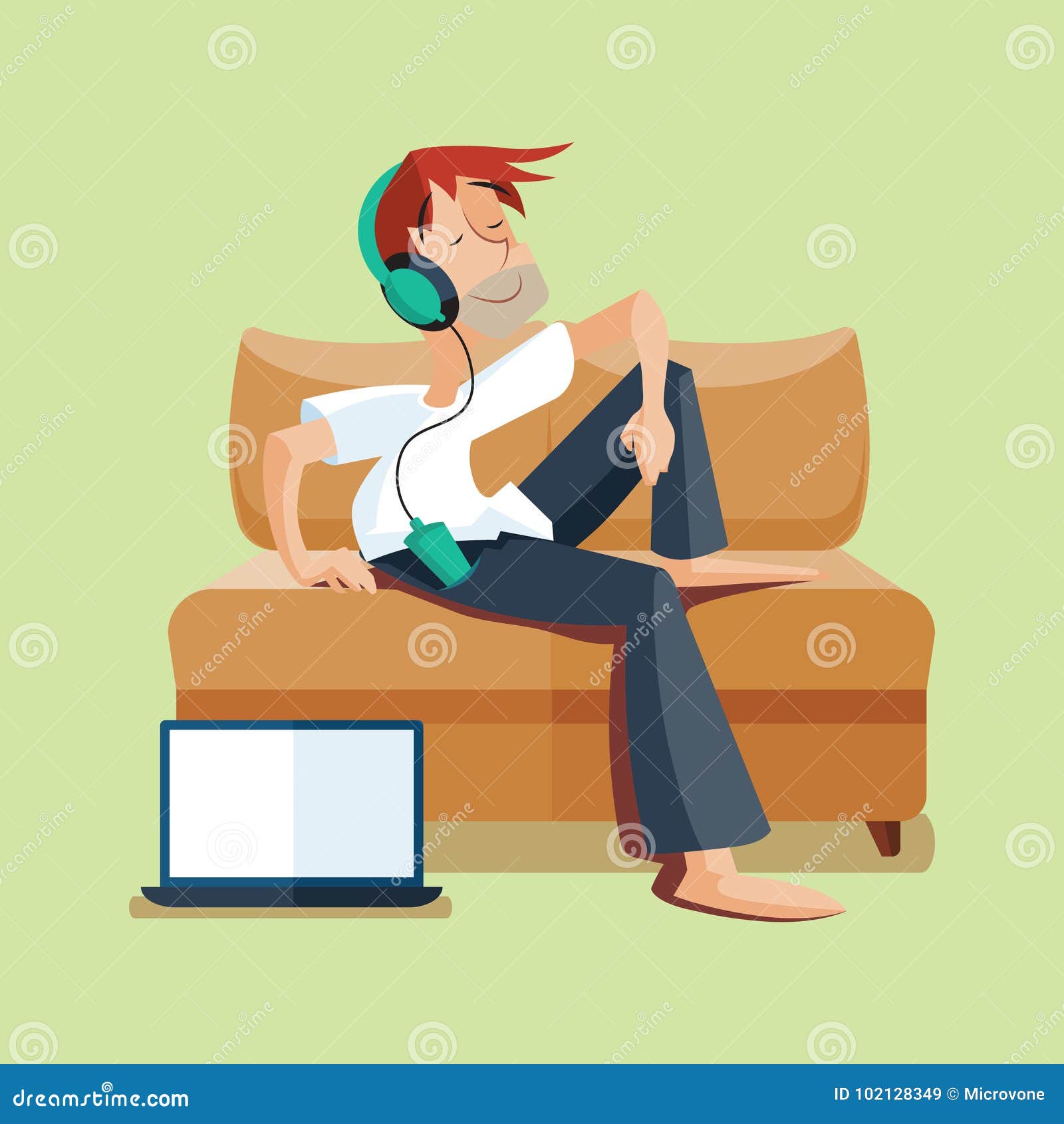 Man Resting on Sofa with Music Stock Vector - Illustration of lifestyle ...