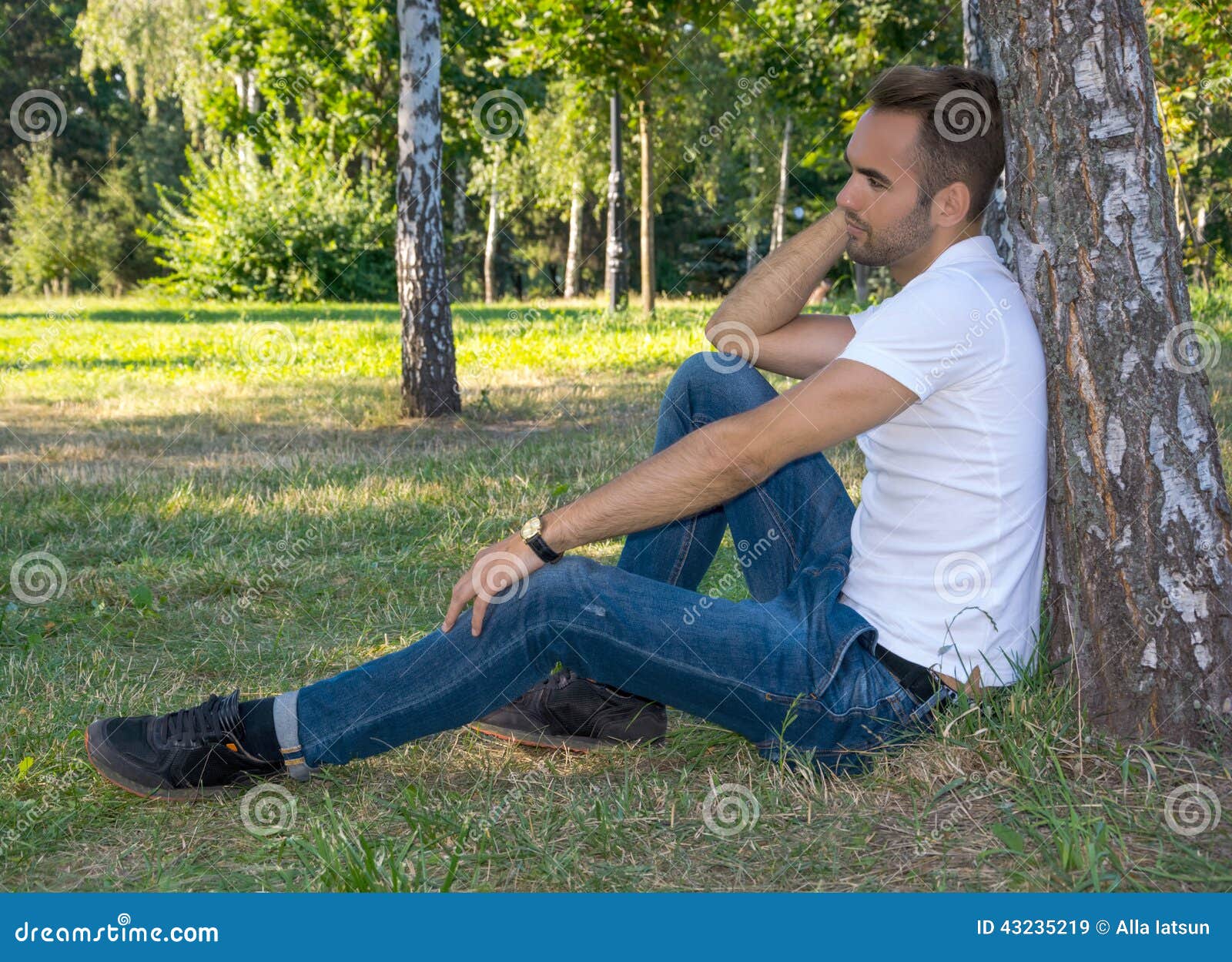 Man Resting in a Summer Park Stock Image - Image of caucasian ...