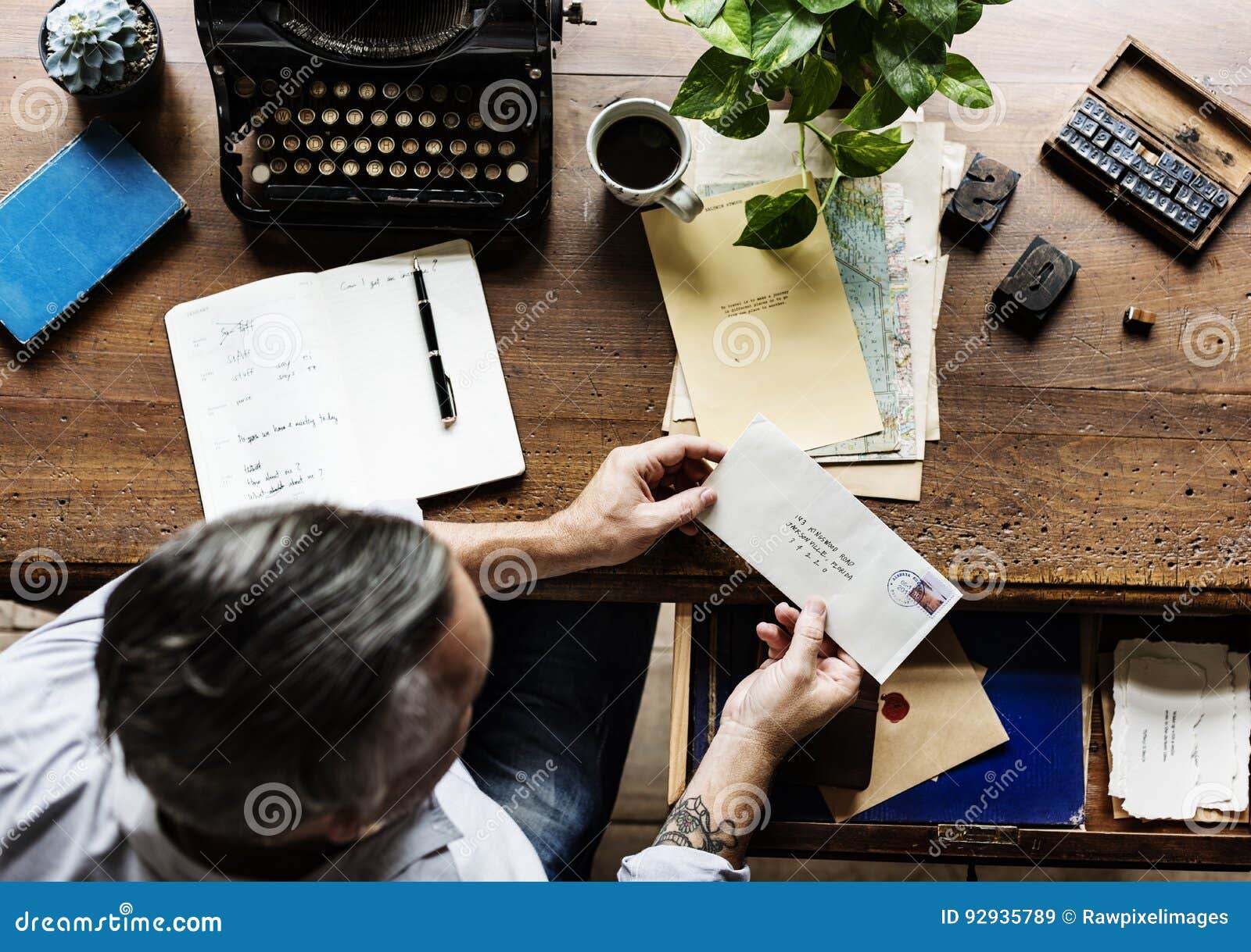 Man with Retro Typewriter Machine Work Writer Stock Image - Image of ...