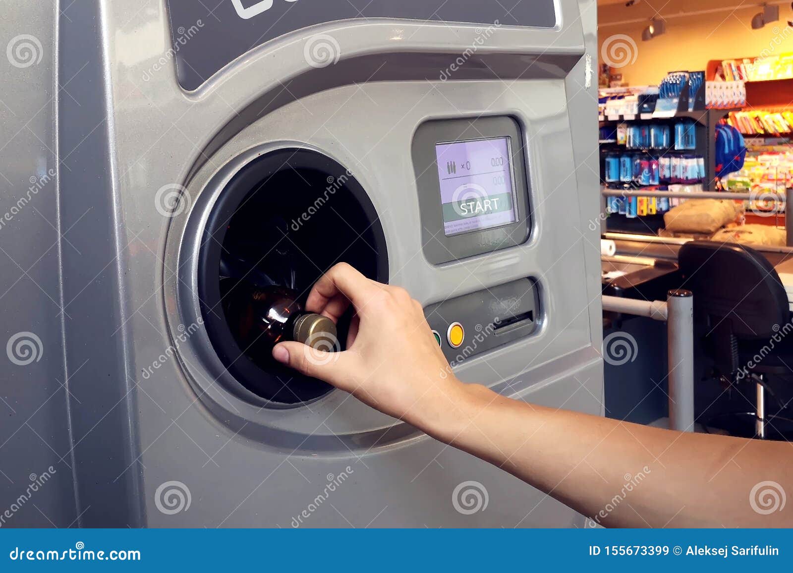 Man Returns Bottles and Cans of Reusable Packagings in Reverse Vending ...
