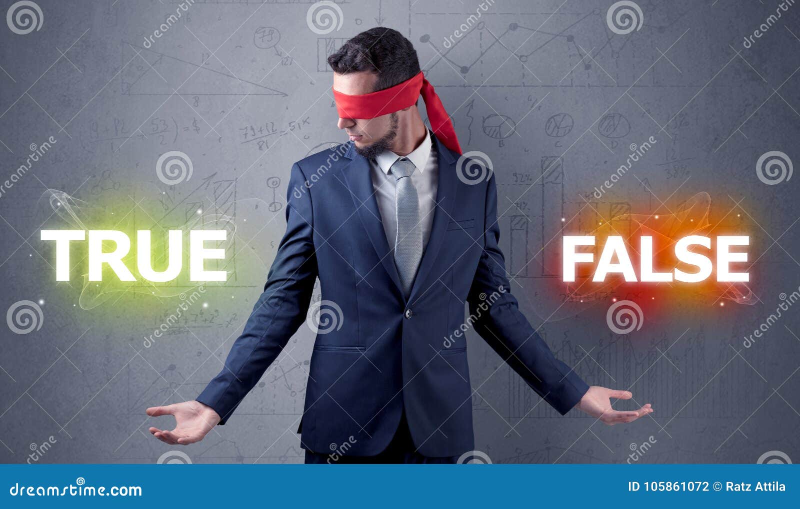 Man with Ribbon on His Eye Making Decision Stock Photo - Image of deal ...