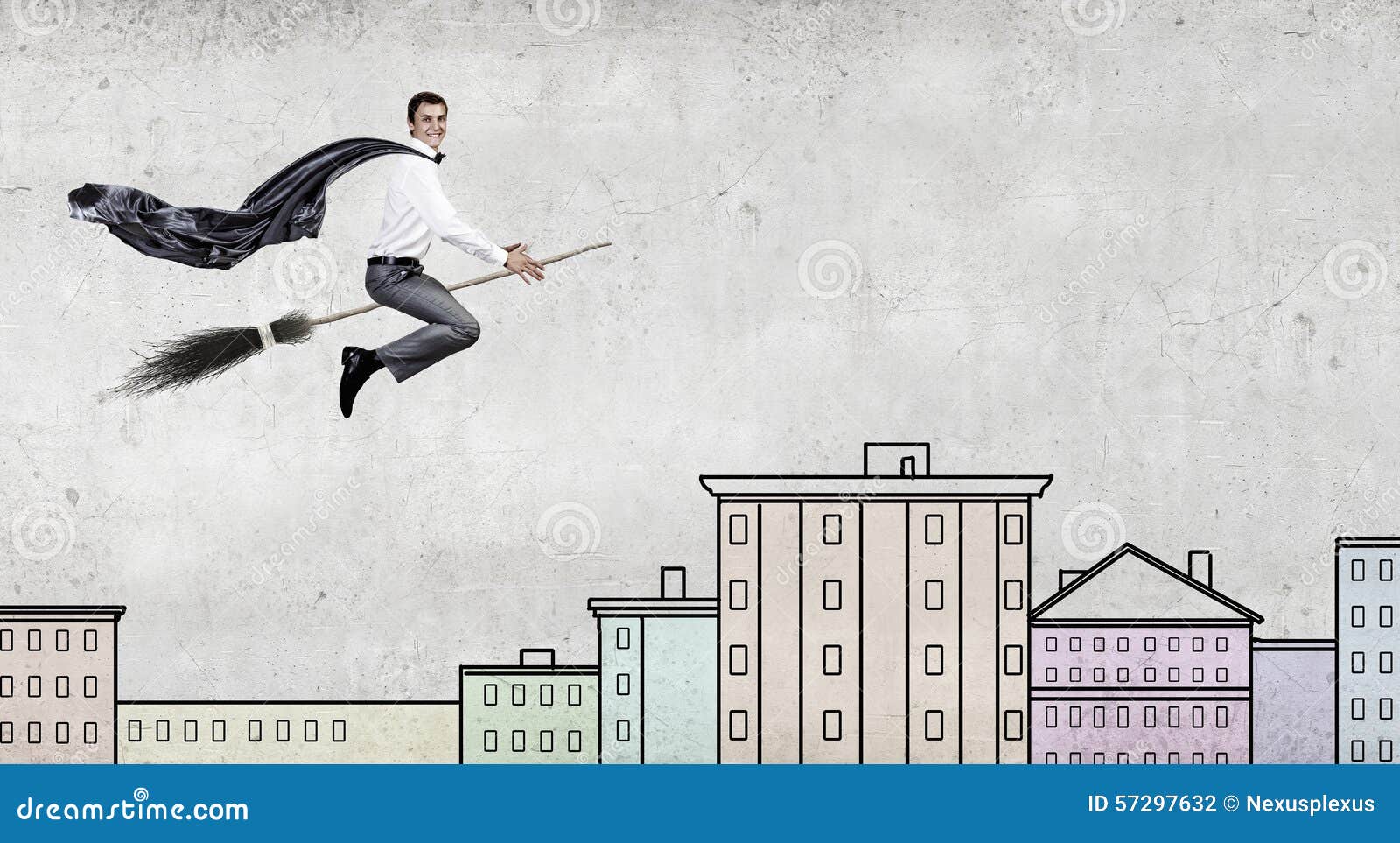 Man ride broom stock photo. Image of witch, shirt, concept - 57297632