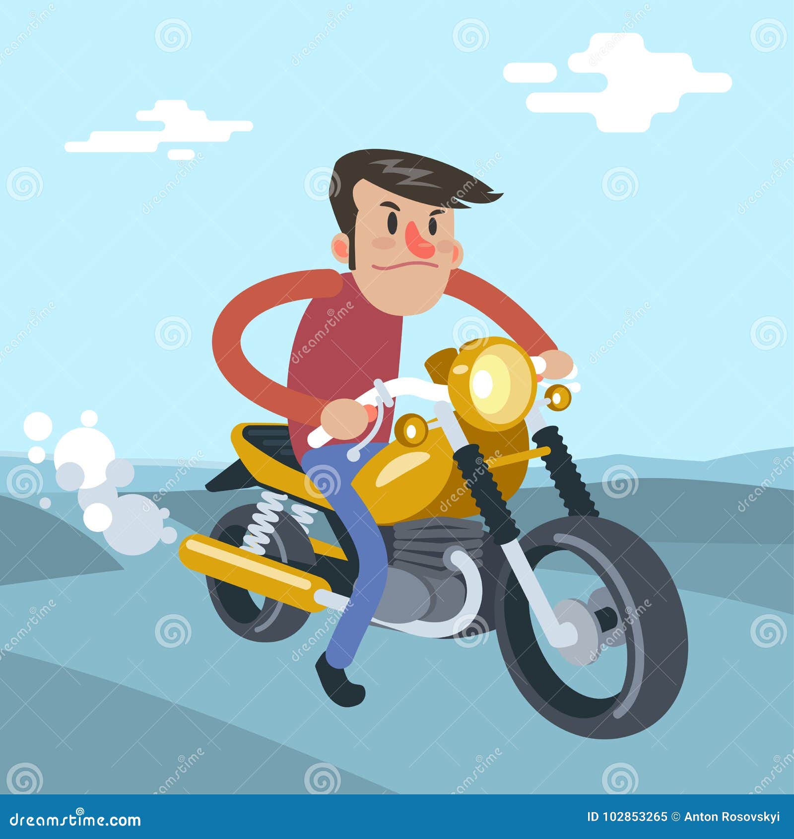 Motorcycle In Cartoon Style Stiker On White Background On Isolated ...