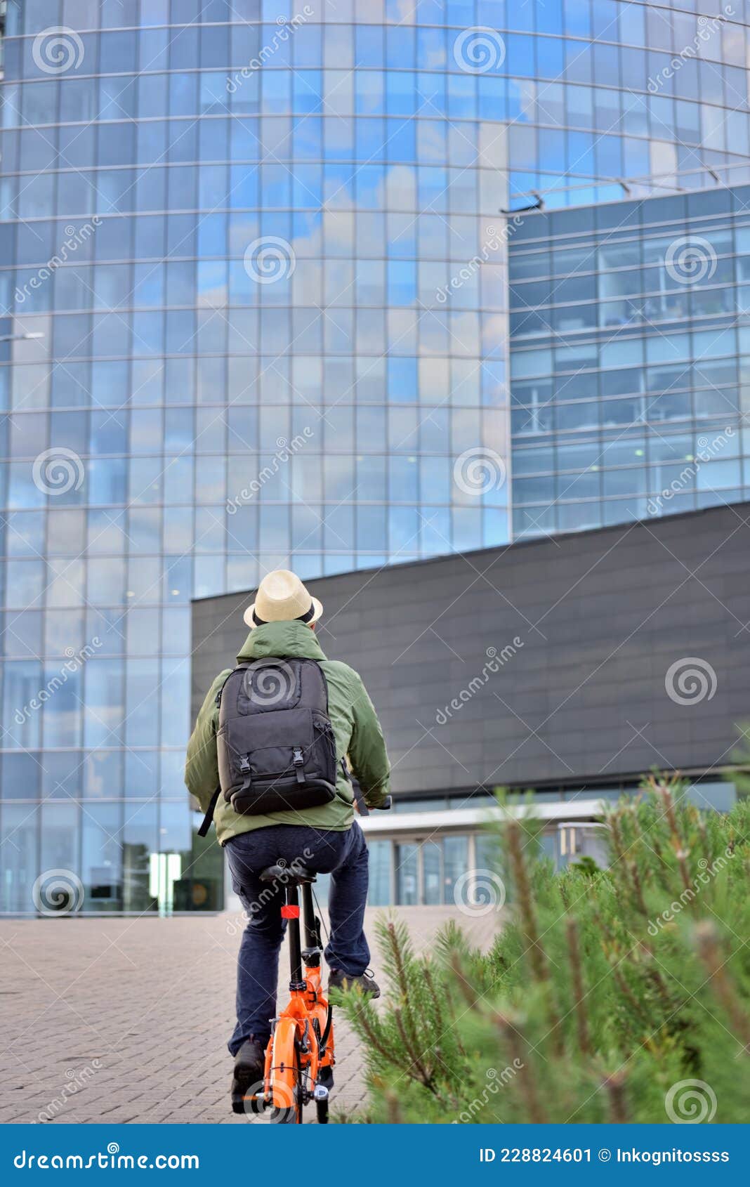 Man Rides a Bicycle To Work. Office Worker Chooses an Environmentally ...