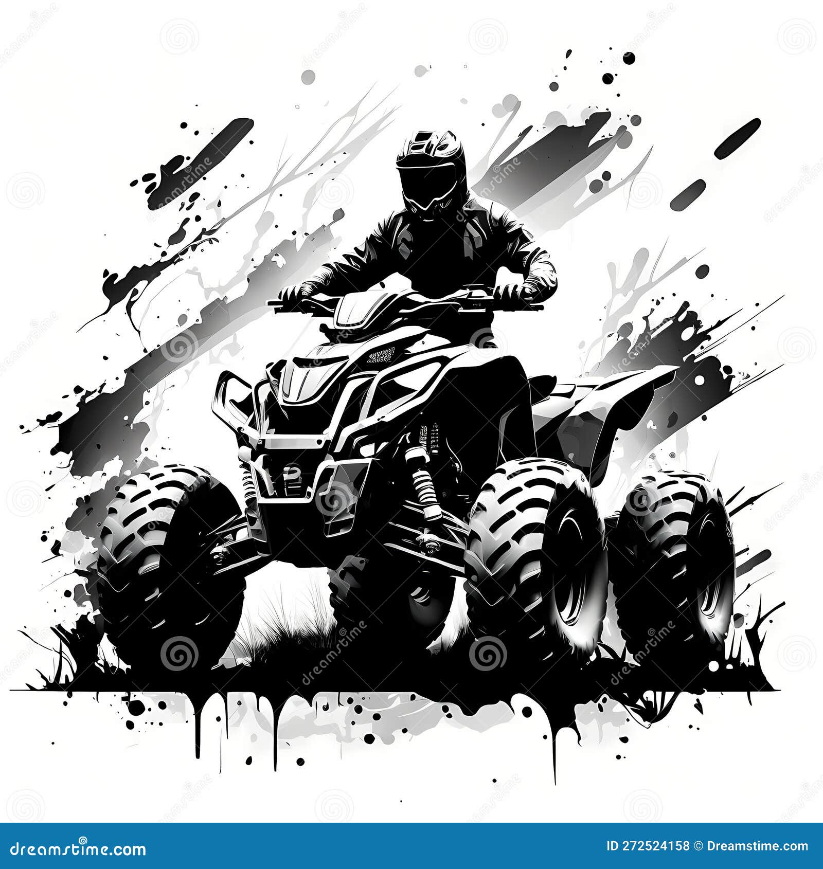 Man Riding ATV Black and White. Generative AI Stock Illustration ...