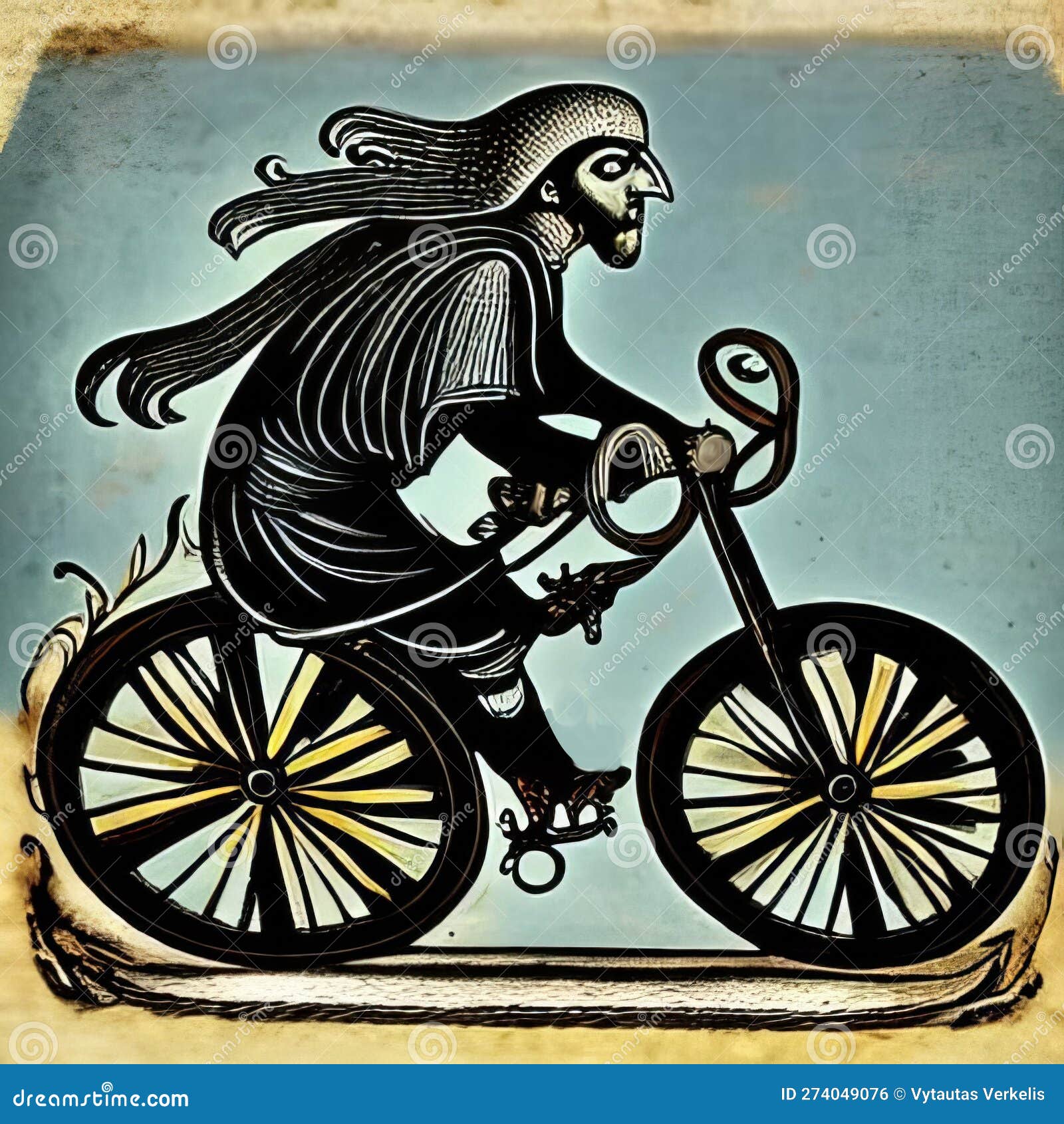 Man Riding a Bicycle in Medieval Style Stock Illustration ...