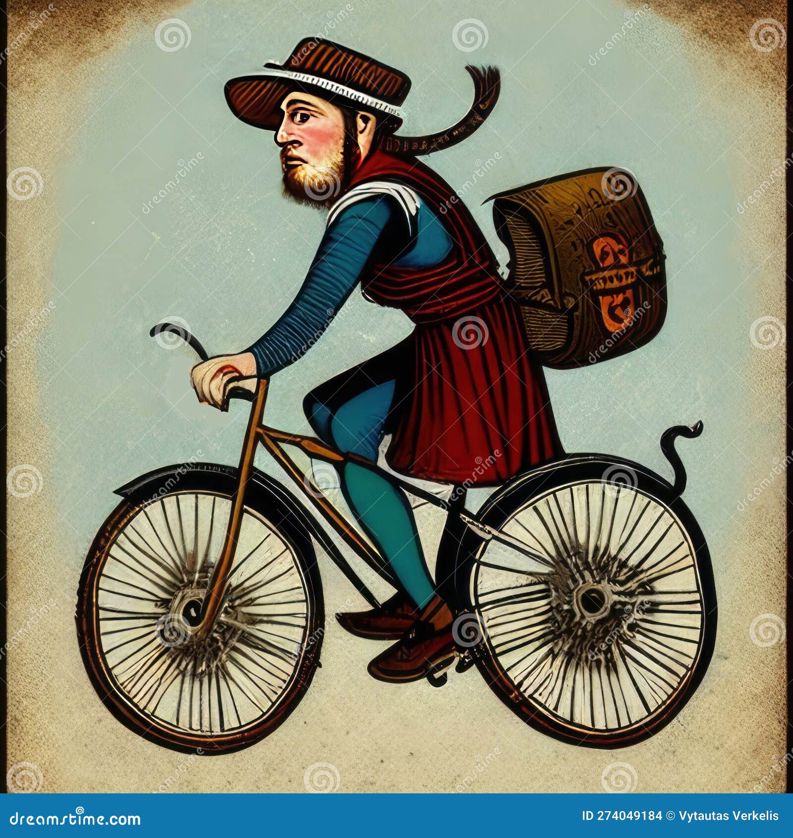 Man Riding a Bicycle in Medieval Style Stock Photo - Image of ride ...