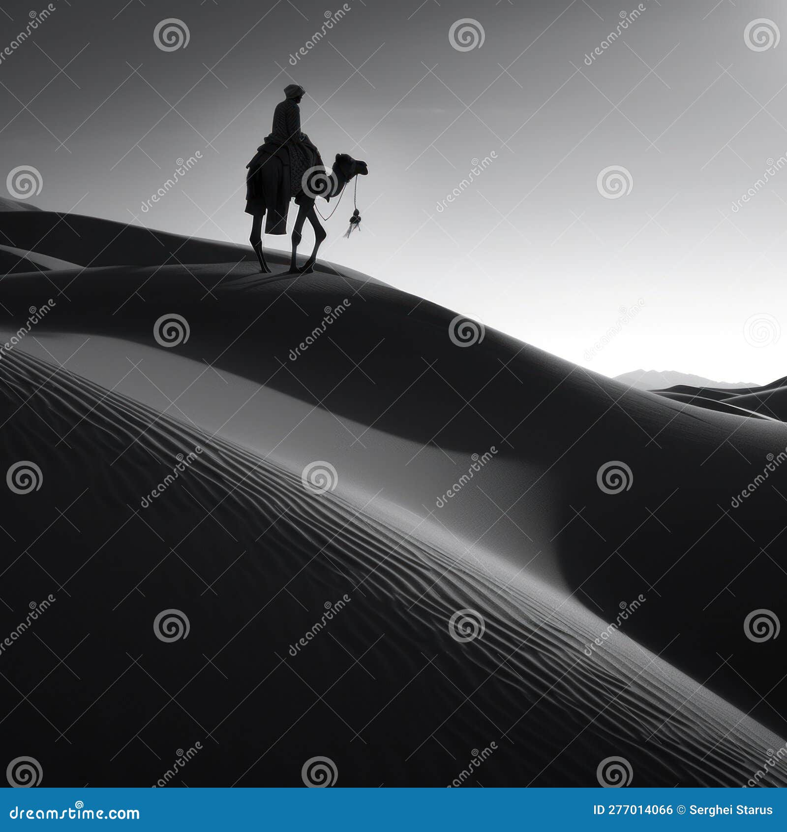 Man Riding Camel In Desert Night With Mosque And Moon Background ...