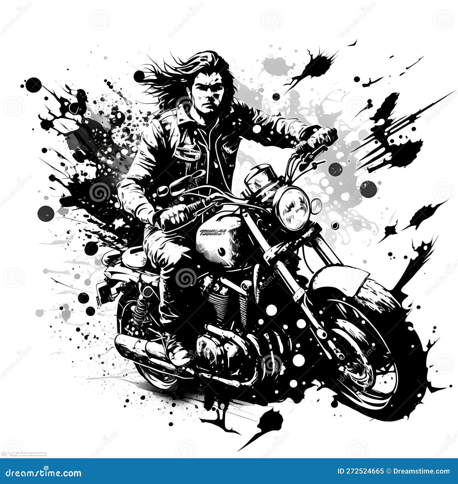 Man Riding Chopper Black and White. Generative AI Stock Illustration ...