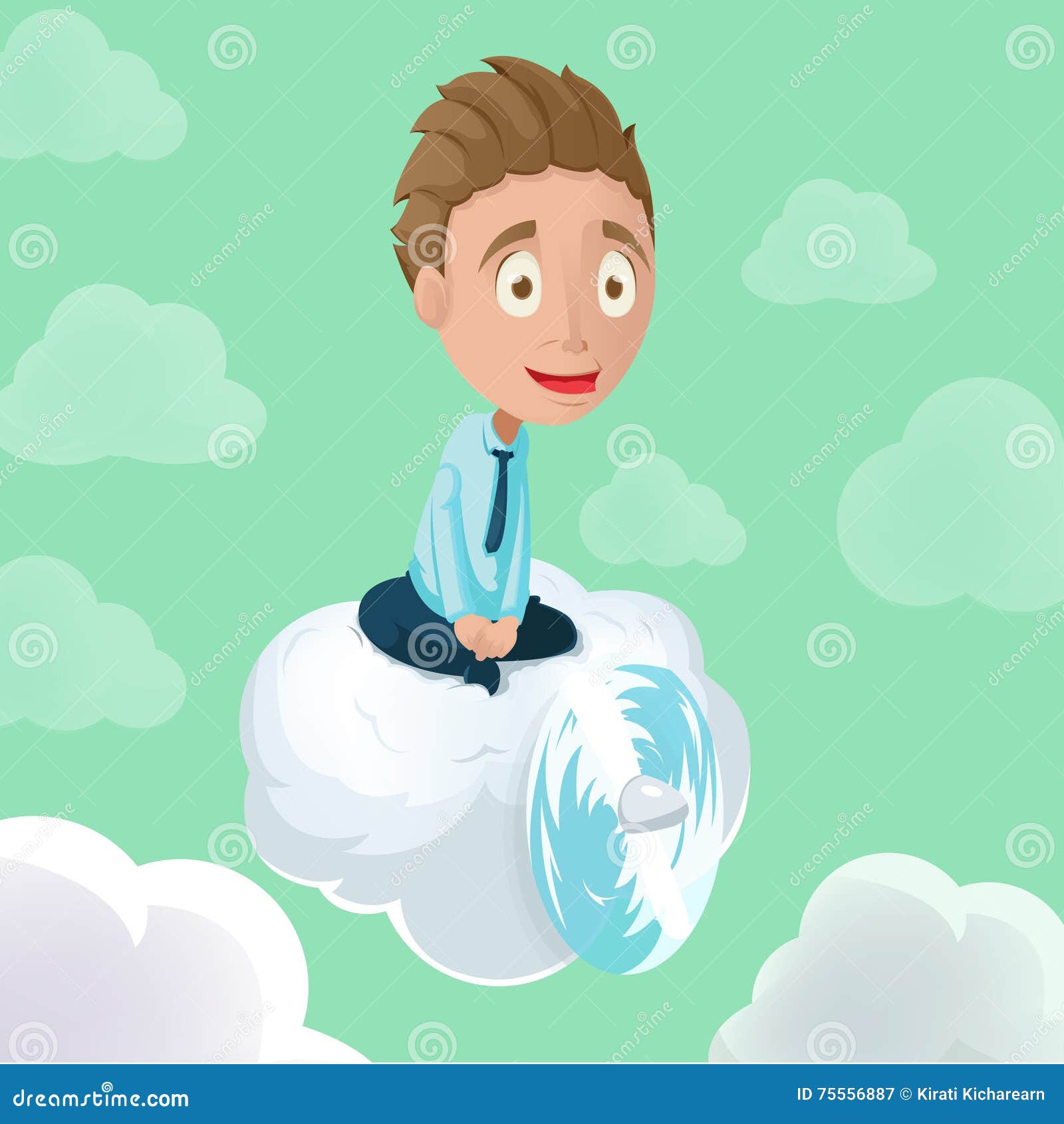 Man Riding Cloud Propeller Sky Vector Stock Vector - Illustration of ...