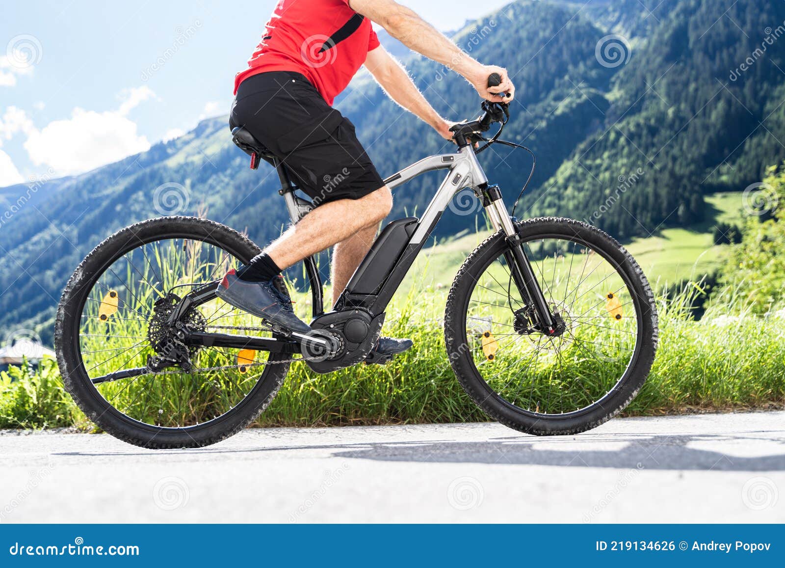 Man Riding Electric Mountain Bike Stock Photo - Image of green, path ...