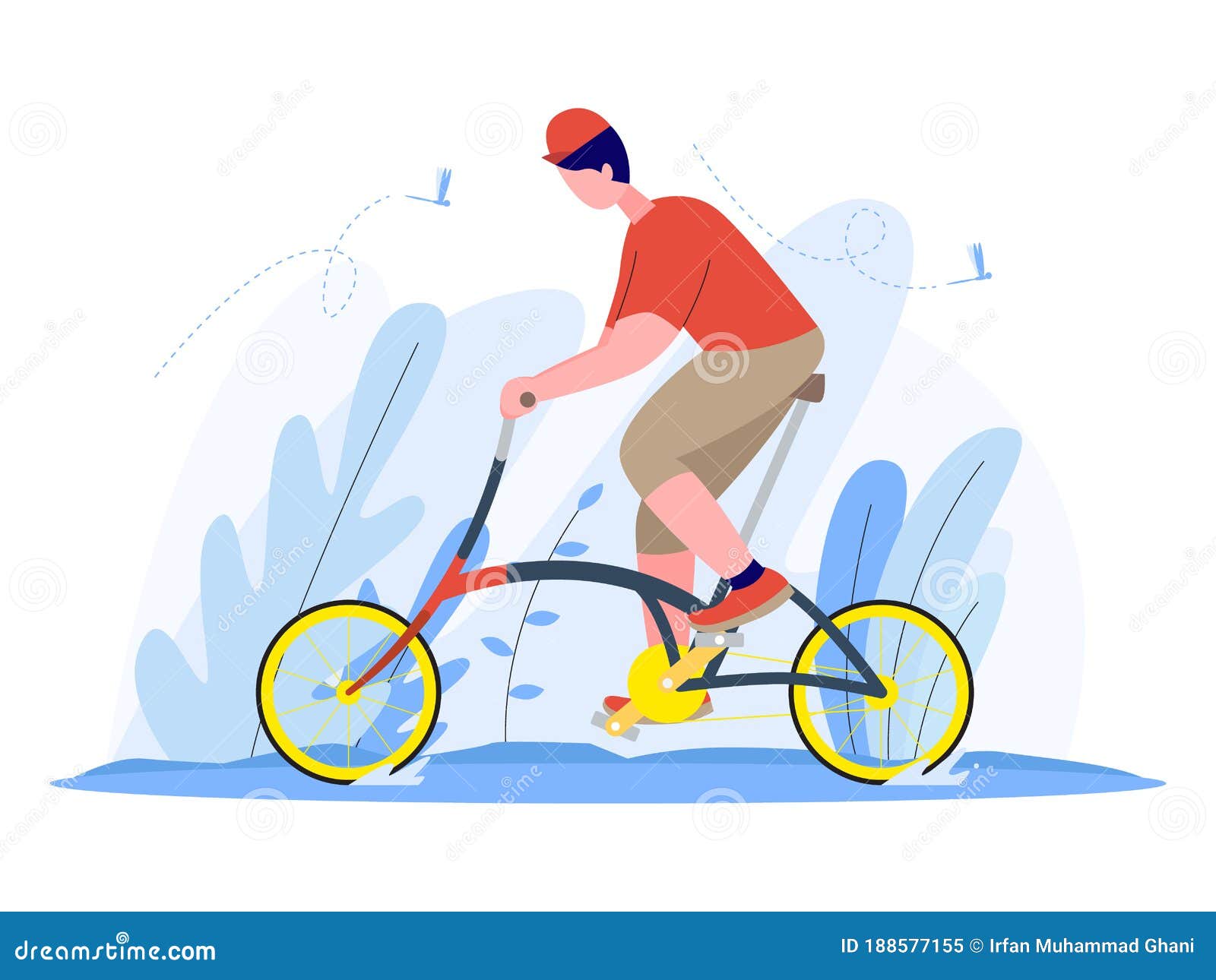Man Riding a Folding Bike Vector Illustration Stock Vector ...