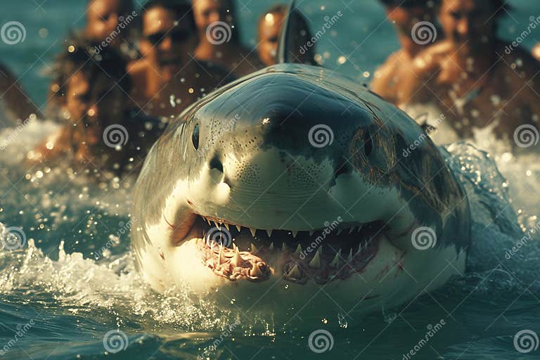 Man Riding a Great White Shark. Generative AI Stock Illustration ...